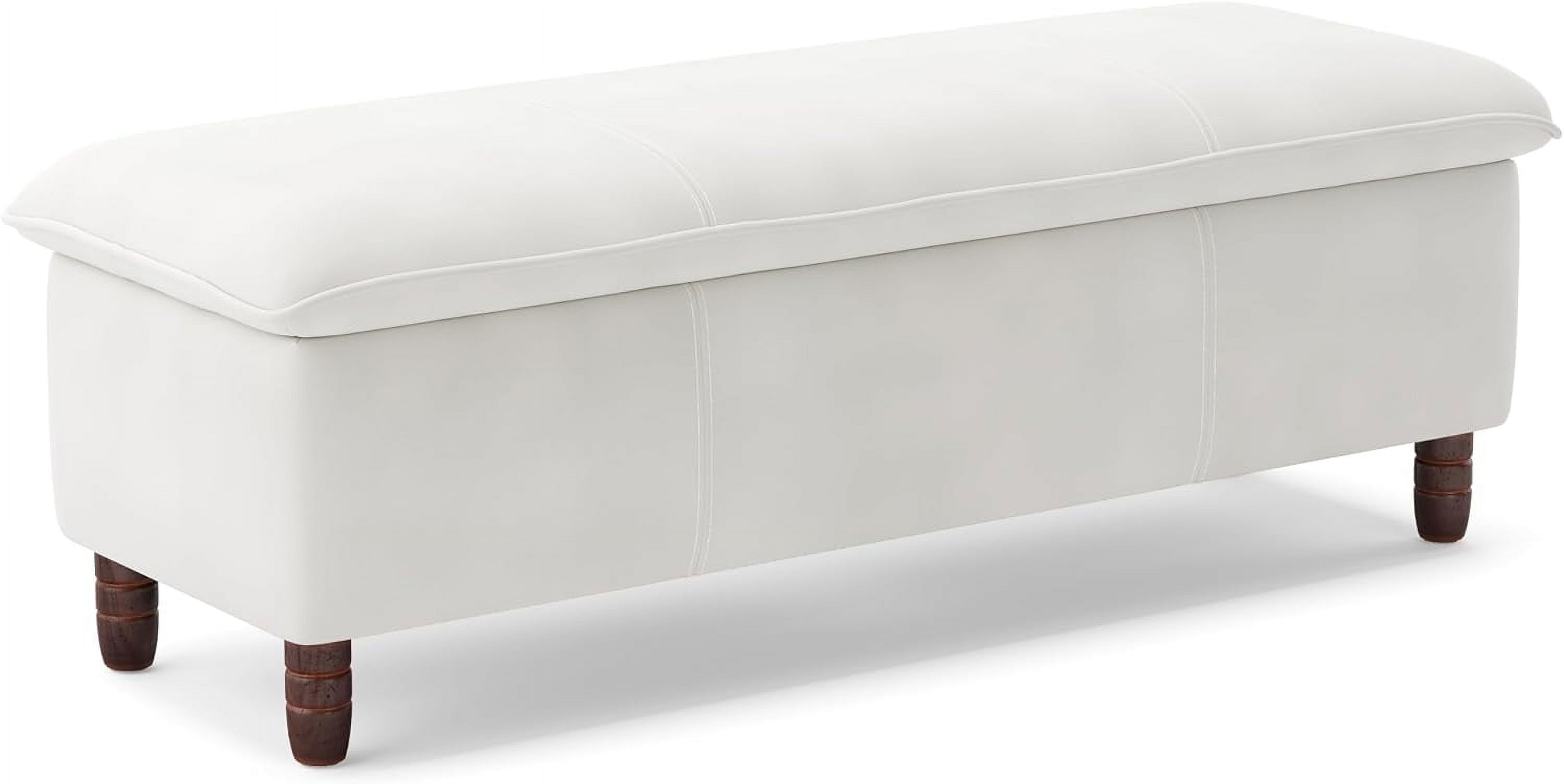 Storage Ottoman Bench, 49" White Faux Leather Storage End of Bed Bench ...