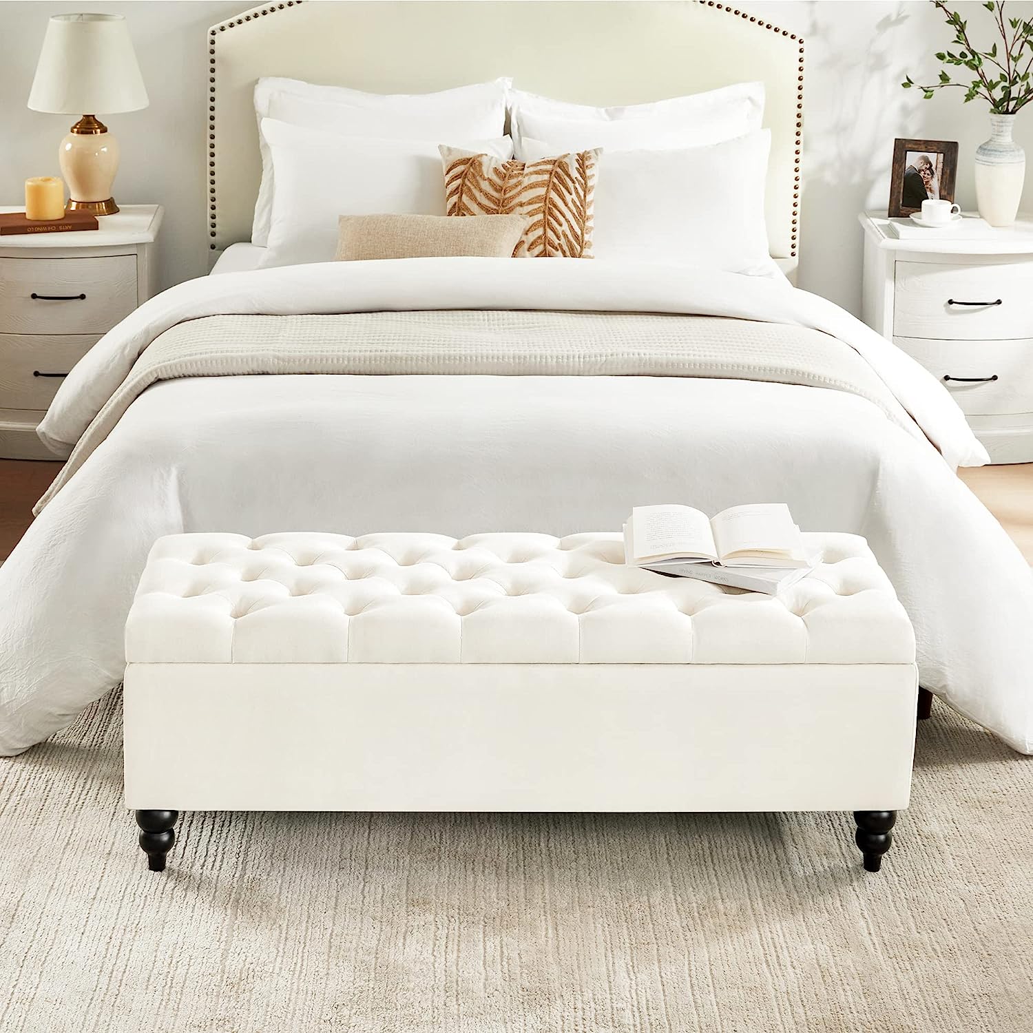 REMSOFT® Upholstered X Bench Ottoman in Black and Cream Color (cream ...