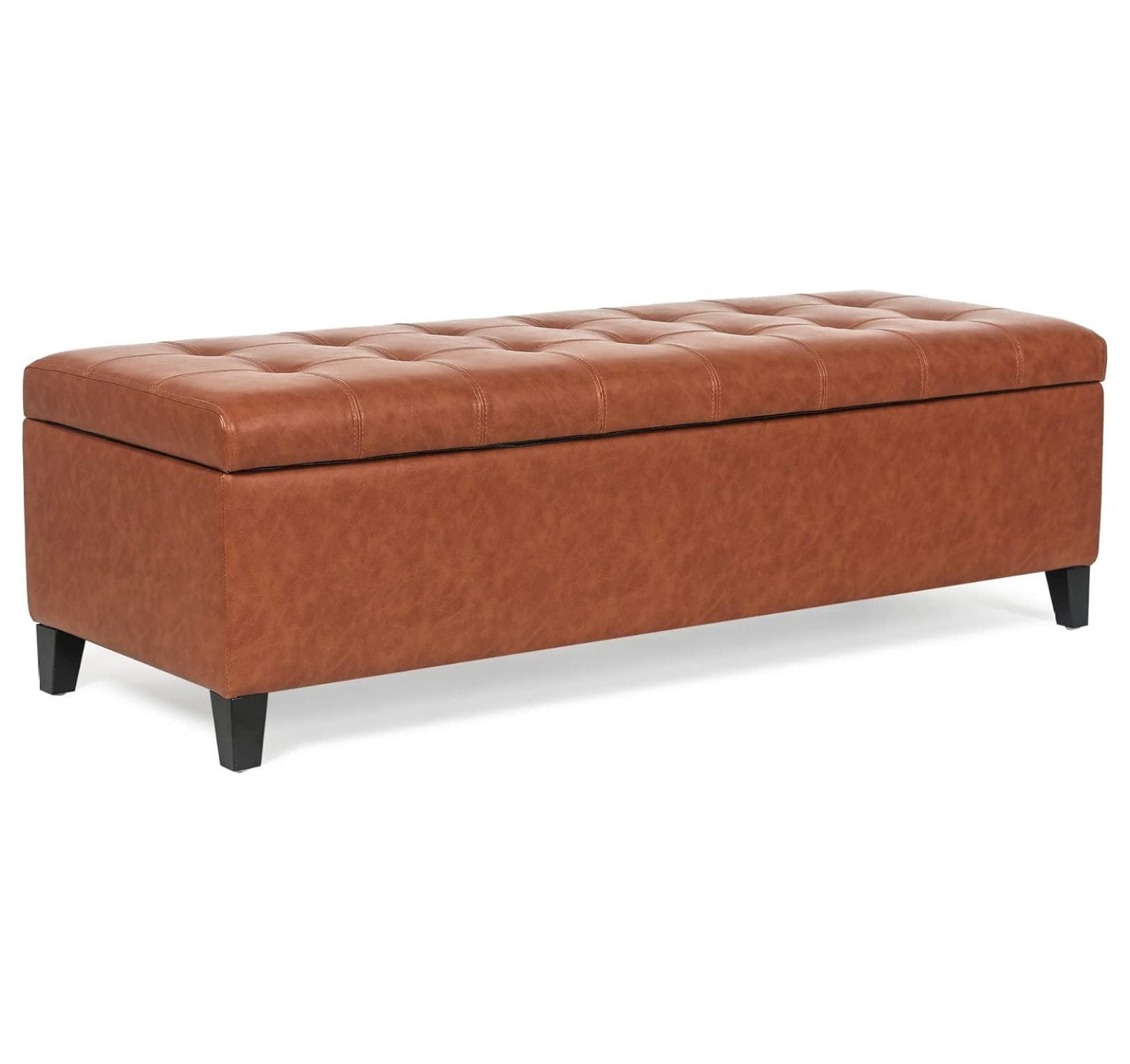 Storage Ottoman Bench, 51" Leather Tufted End Foot of Bed Rectangle ...