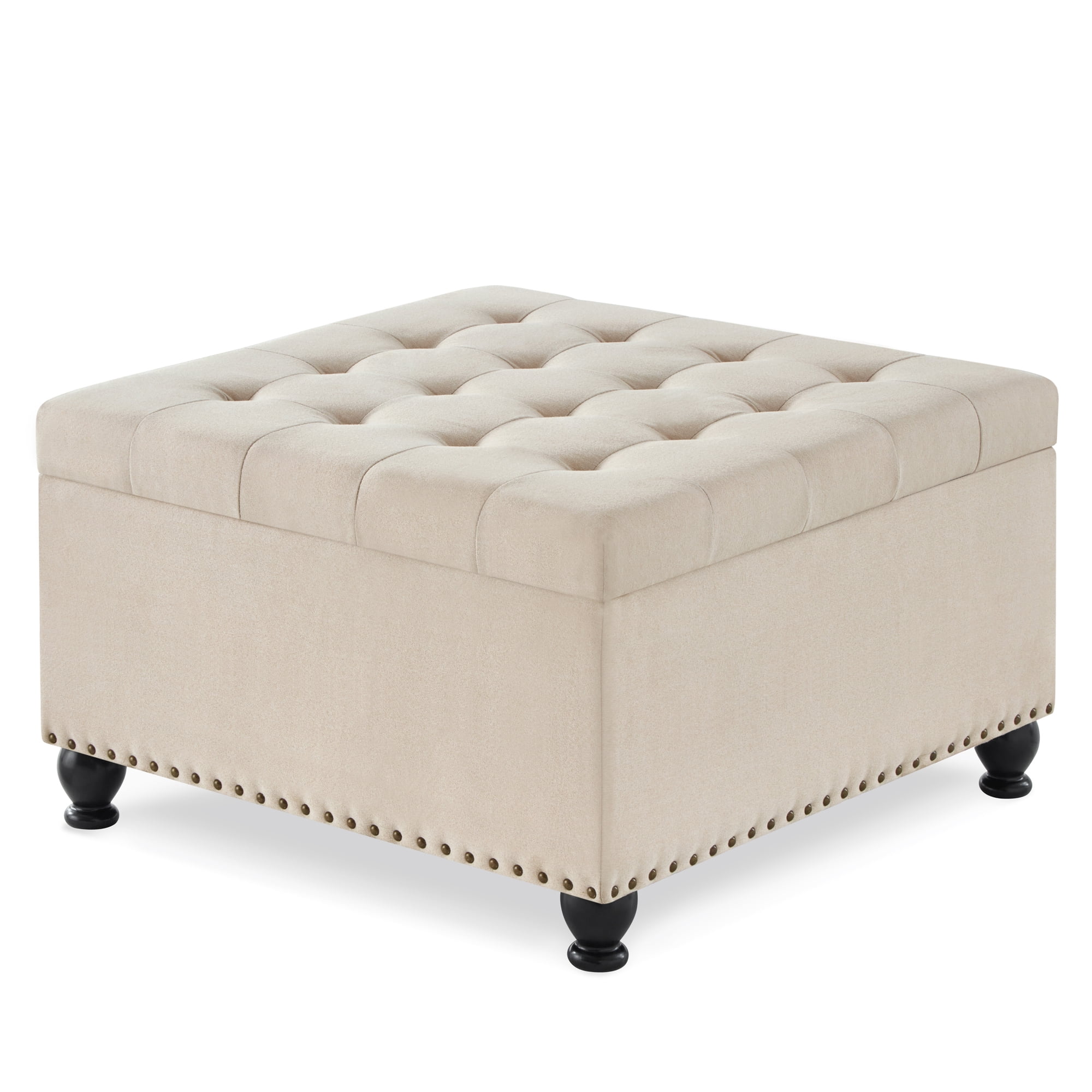Storage Ottoman Bench with Arms, Upholstered Button Tufted Chair with Nail Trims, Linen Fabric ...