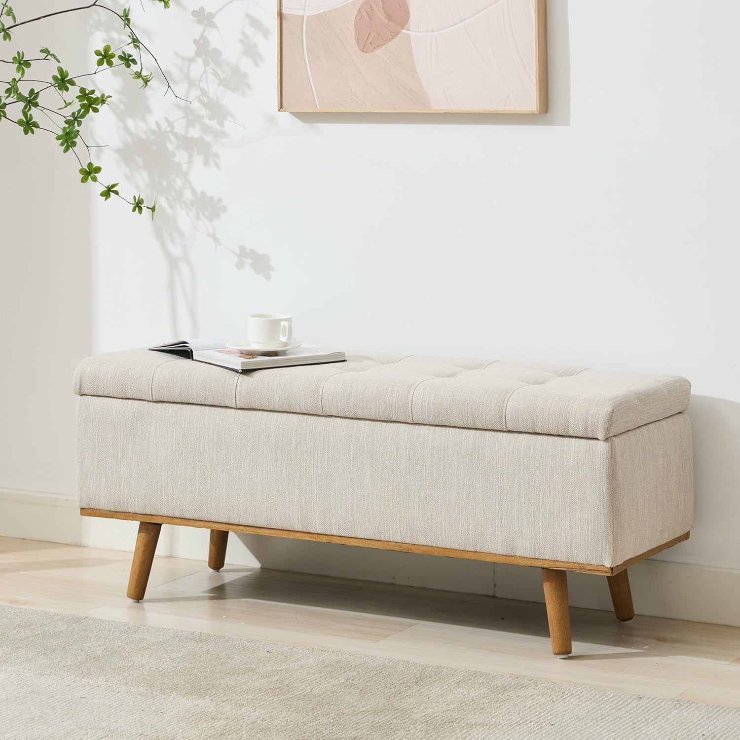 Storage Ottoman Bench for Bedroom, 45" End of Bed Bench with Linen ...
