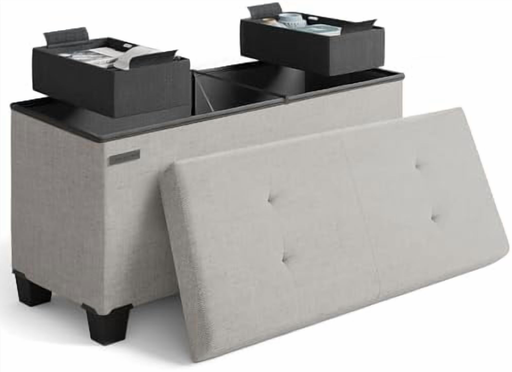 Storage Ottoman Bench with Bins, 30-in Storage Bench for Bedroom End of ...