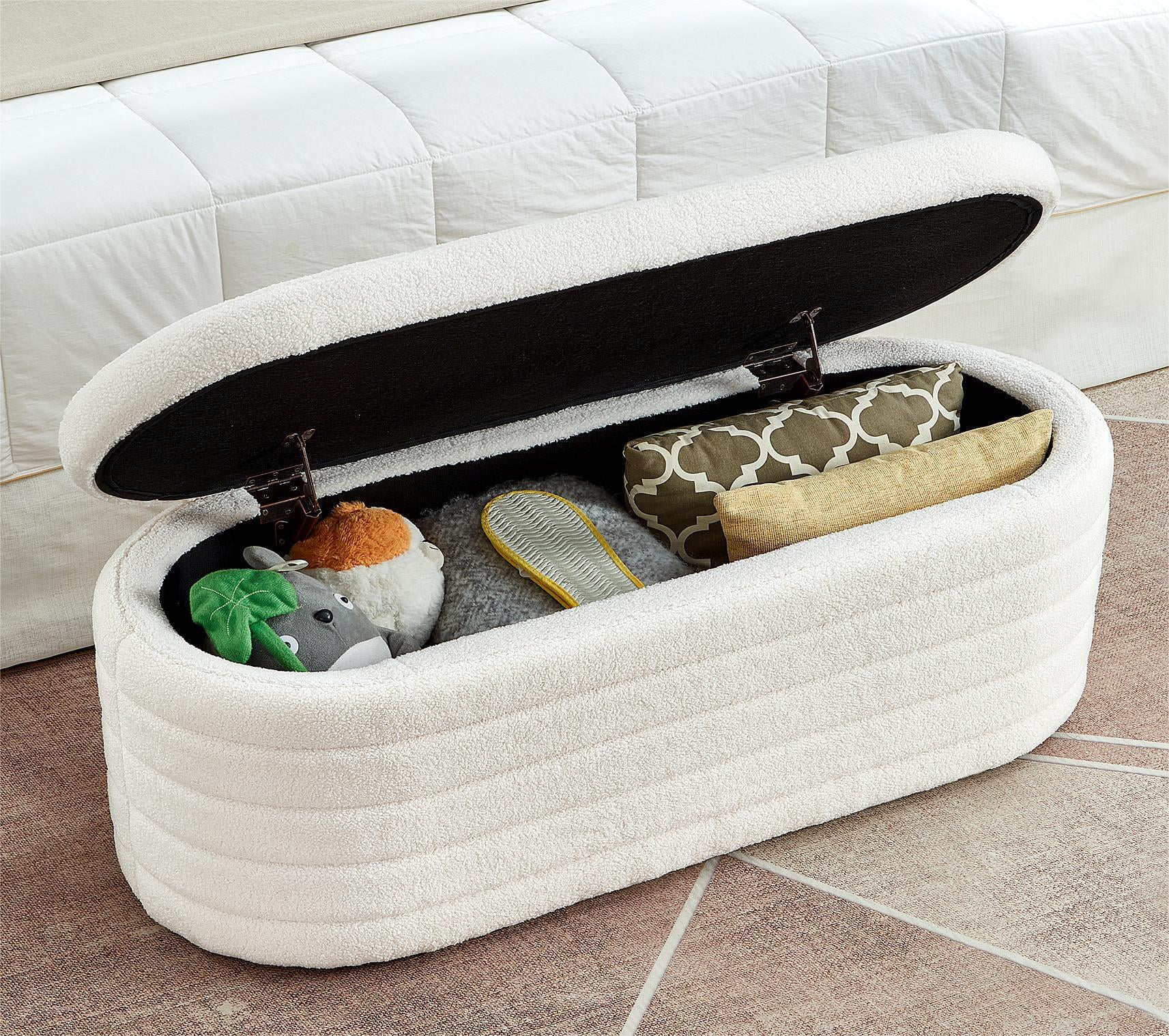Storage Ottoman Bench End of Bed for Bedroom,43 inch Teddy Boucle ...