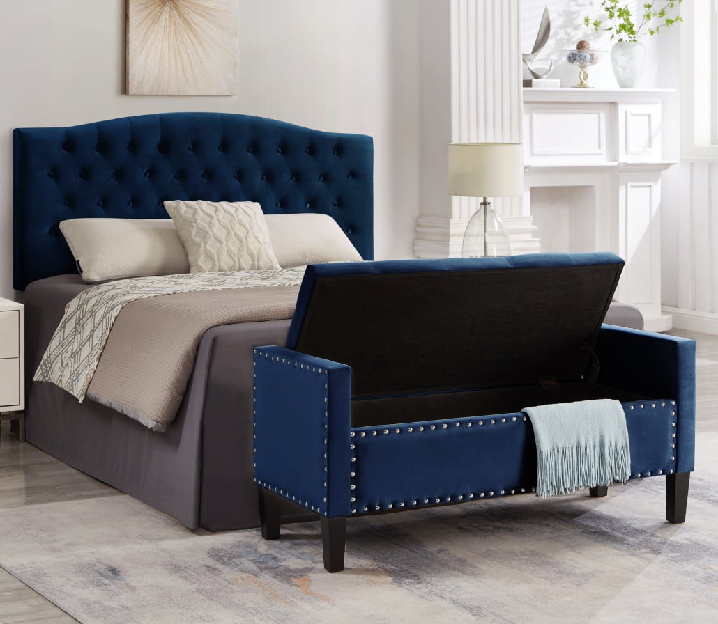 Storage Ottoman Bench, End of Bed Bench Bedroom Bench with Armrest ...