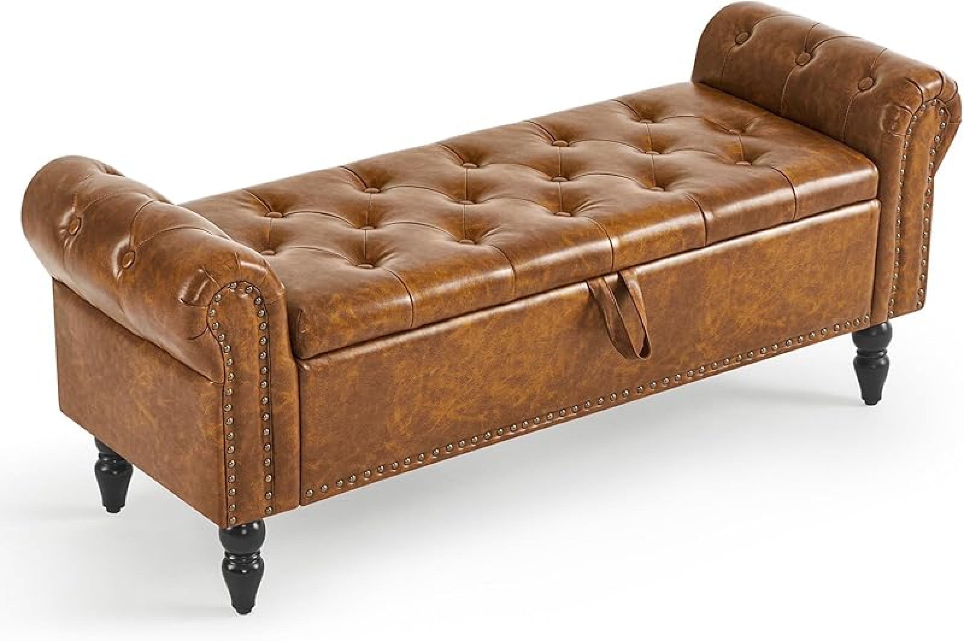 Storage Ottoman Bench, End of Bed Bench with Solid Wood Legs ...