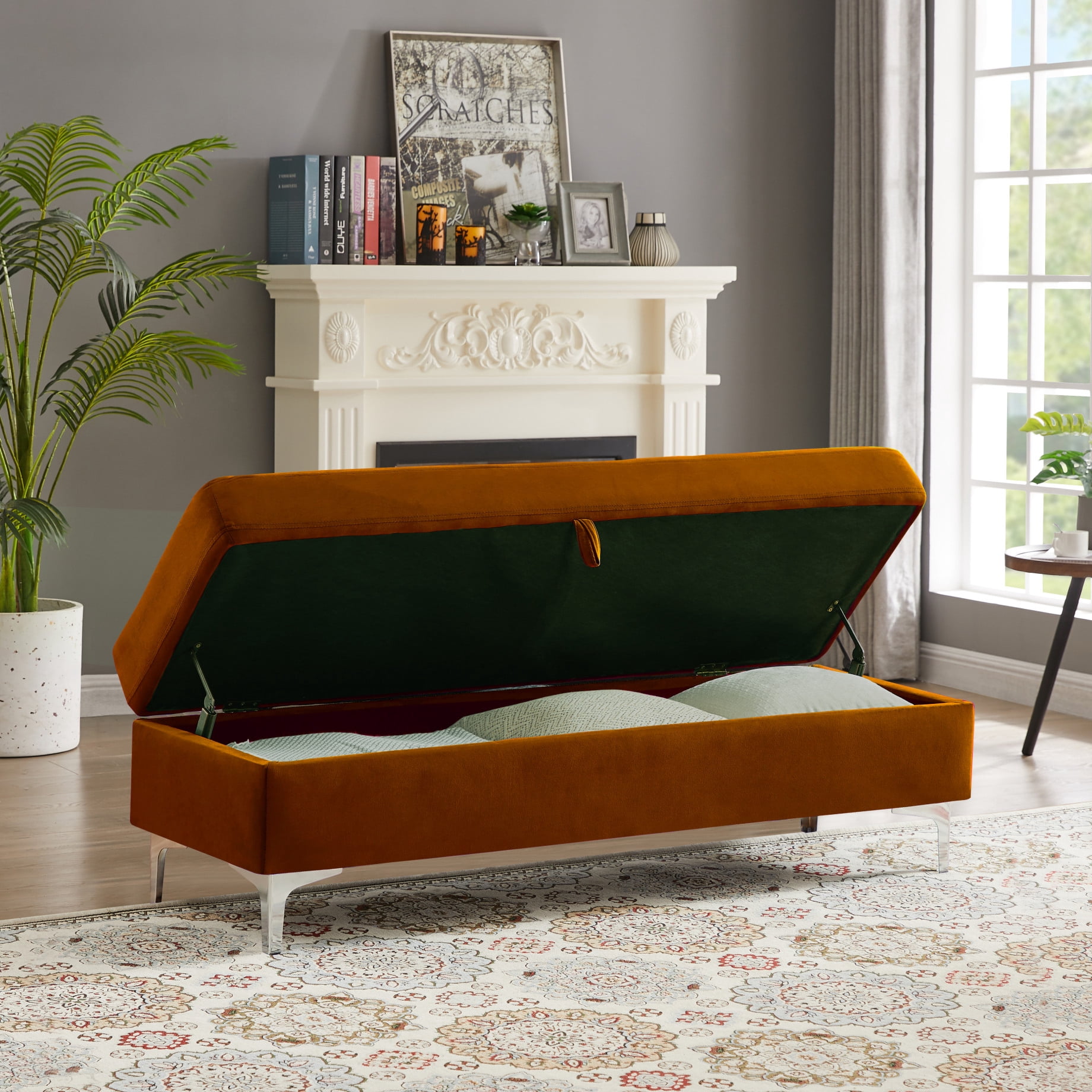 Storage Ottoman Bench, Entryway Storage Bench with Metal Legs ...