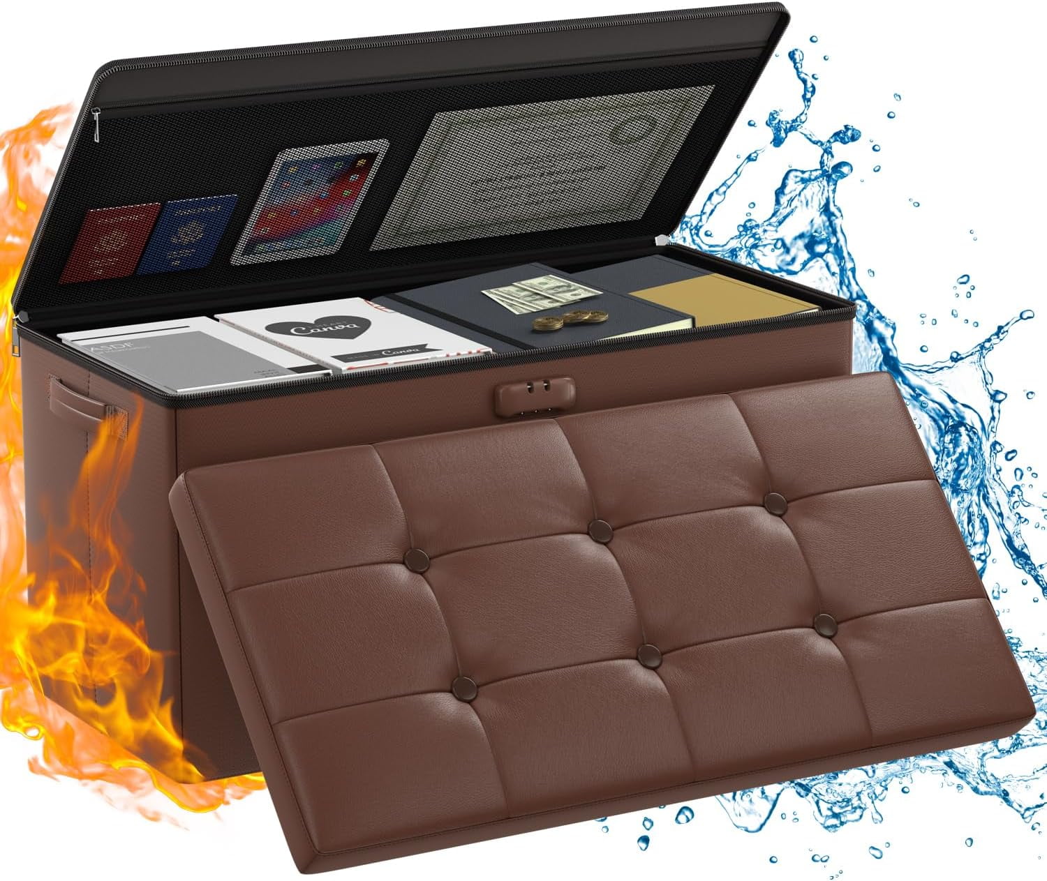 Storage Ottoman Bench,Fireproof Folding Bench with Lock, Fire＆Water ...