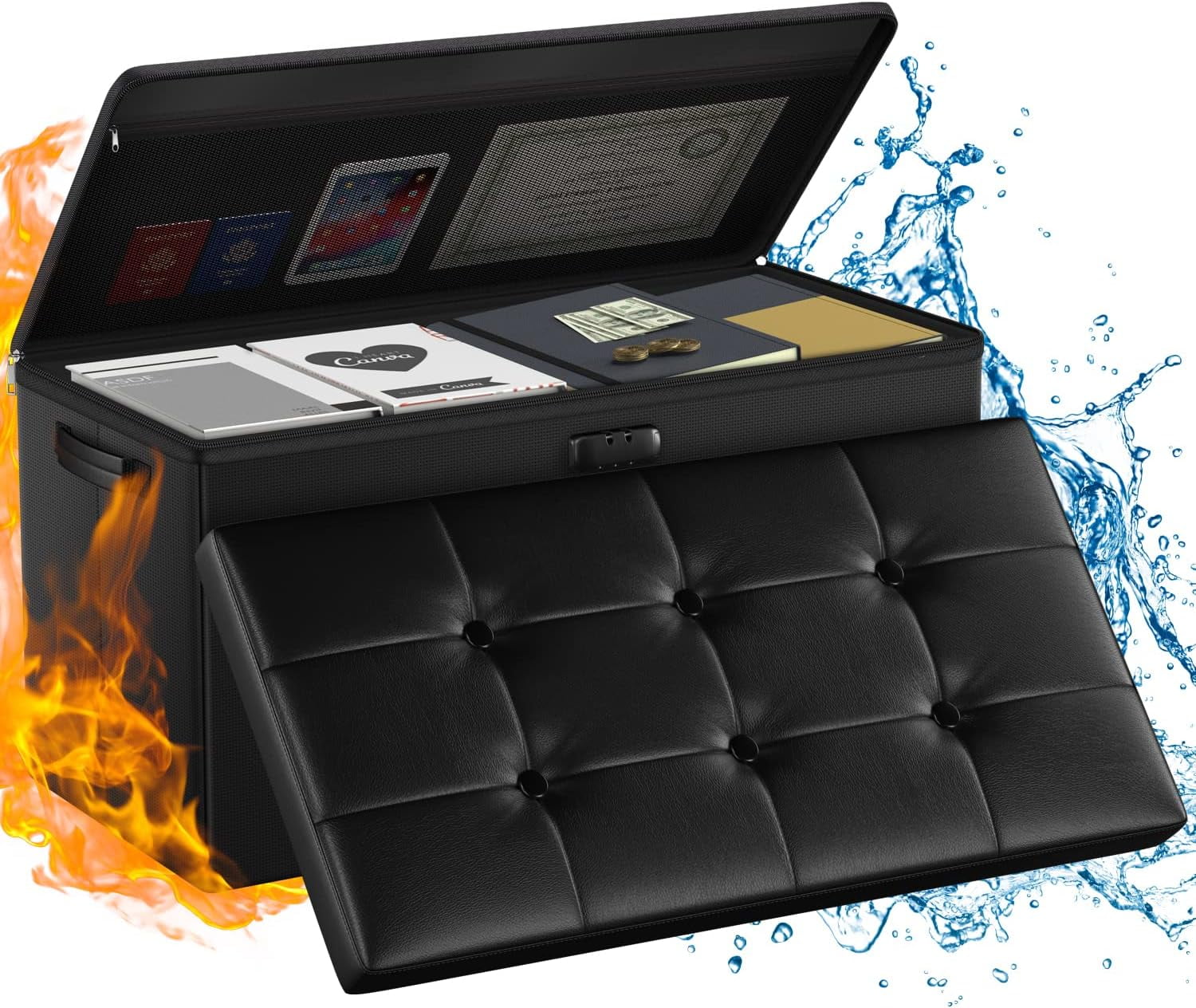 Storage Ottoman Bench,Fireproof Folding Storage Bench with Lock,30 ...