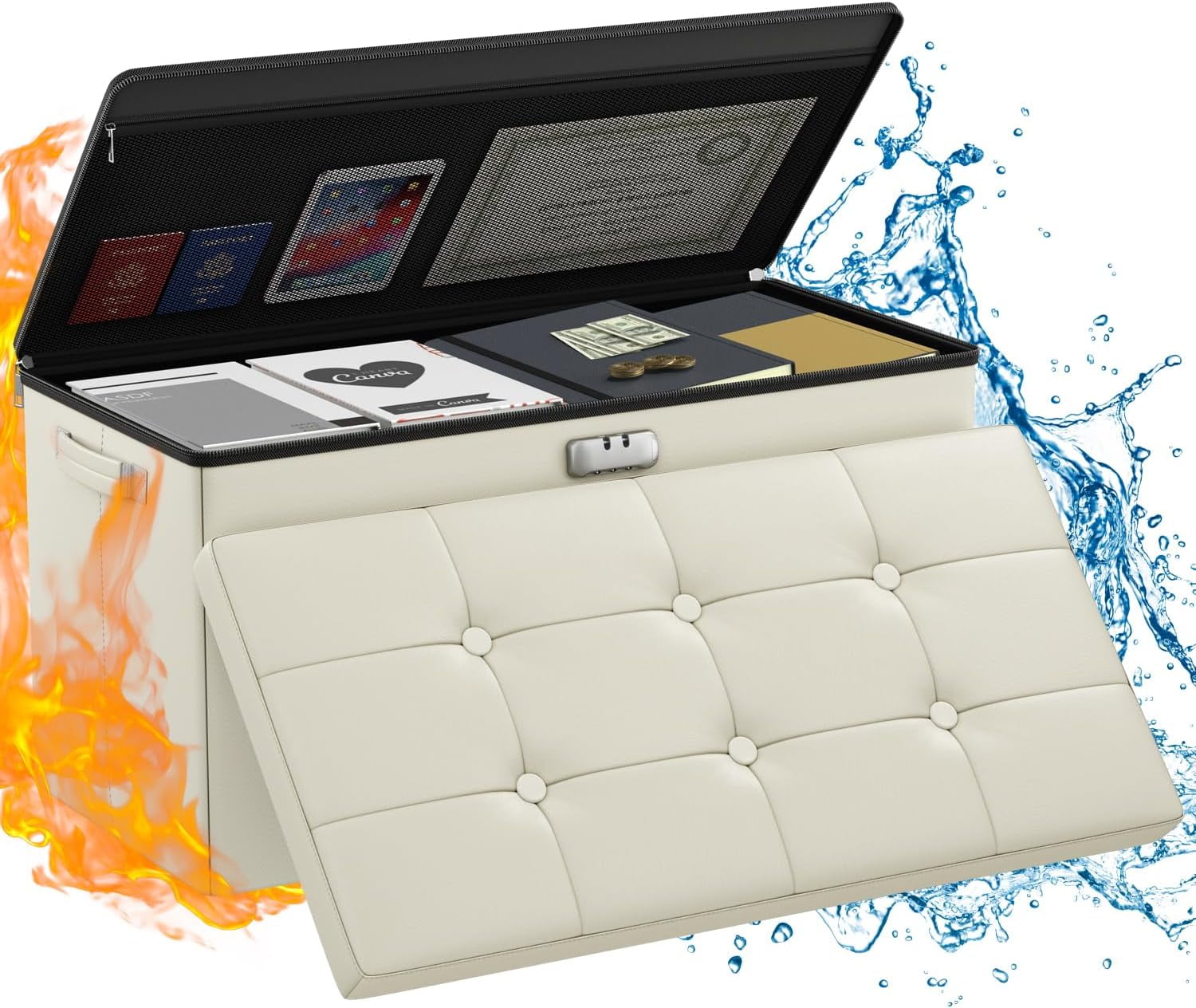 Storage Ottoman Bench,Fireproof Folding Storage Bench with Lock,30 ...