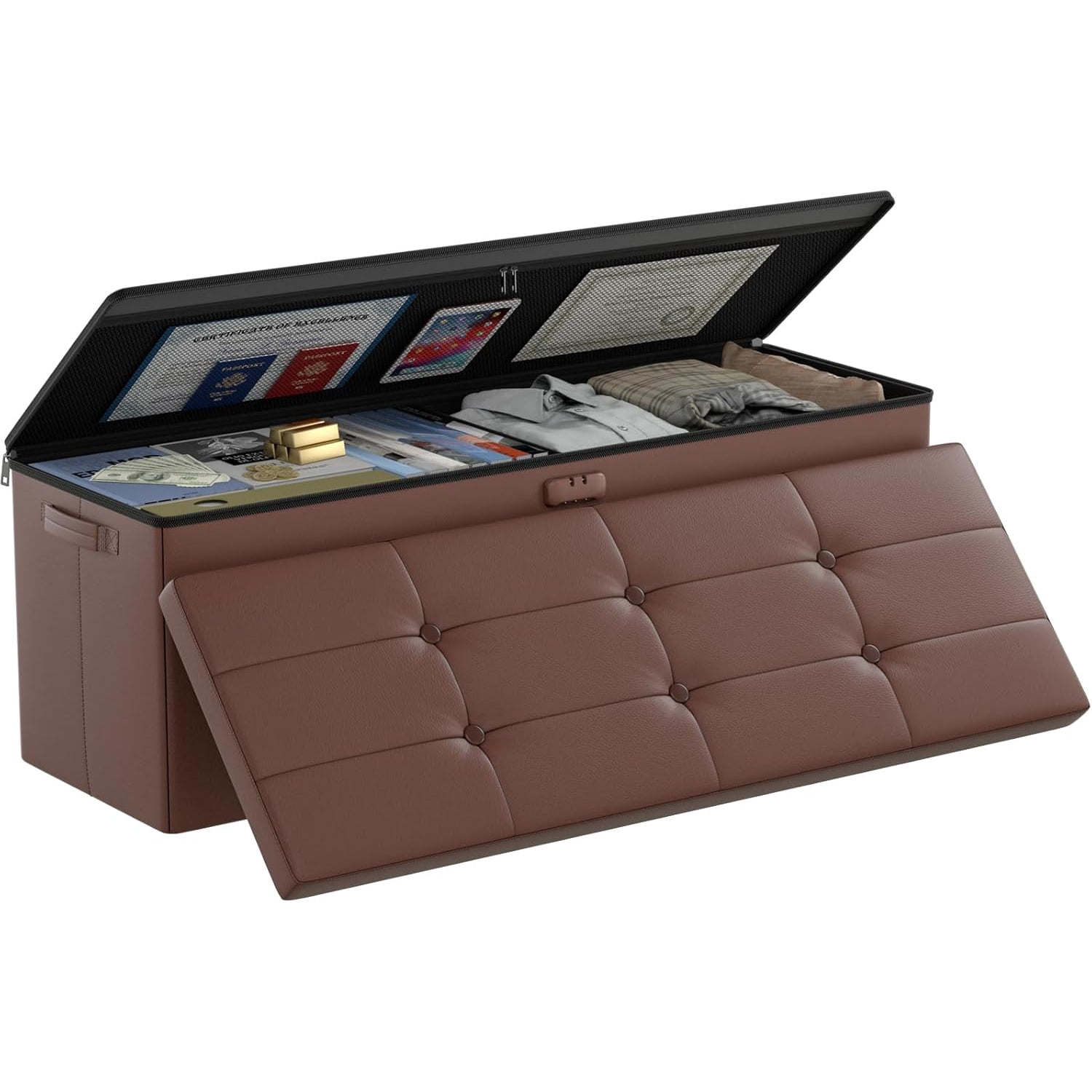 Storage Ottoman Bench,Fireproof＆Waterproof Folding Bench with Lock(15”x ...