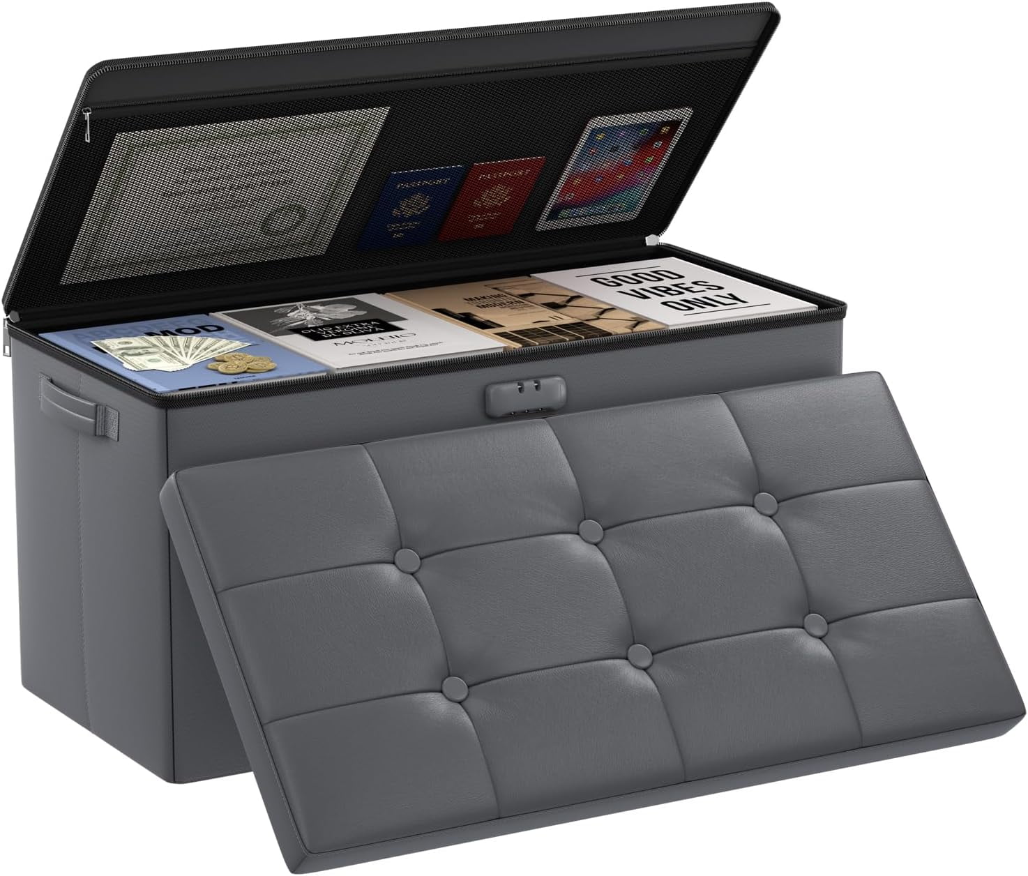 Storage Ottoman Bench with Lock,Fireproof Folding Storage Bench Foot ...