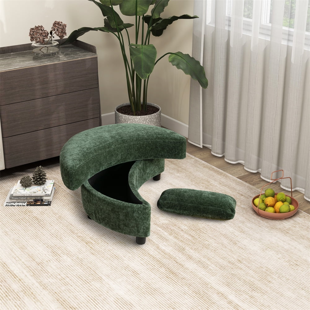 Storage Ottoman Bench, Modern Half Crescent Moon Storage Bench with ...