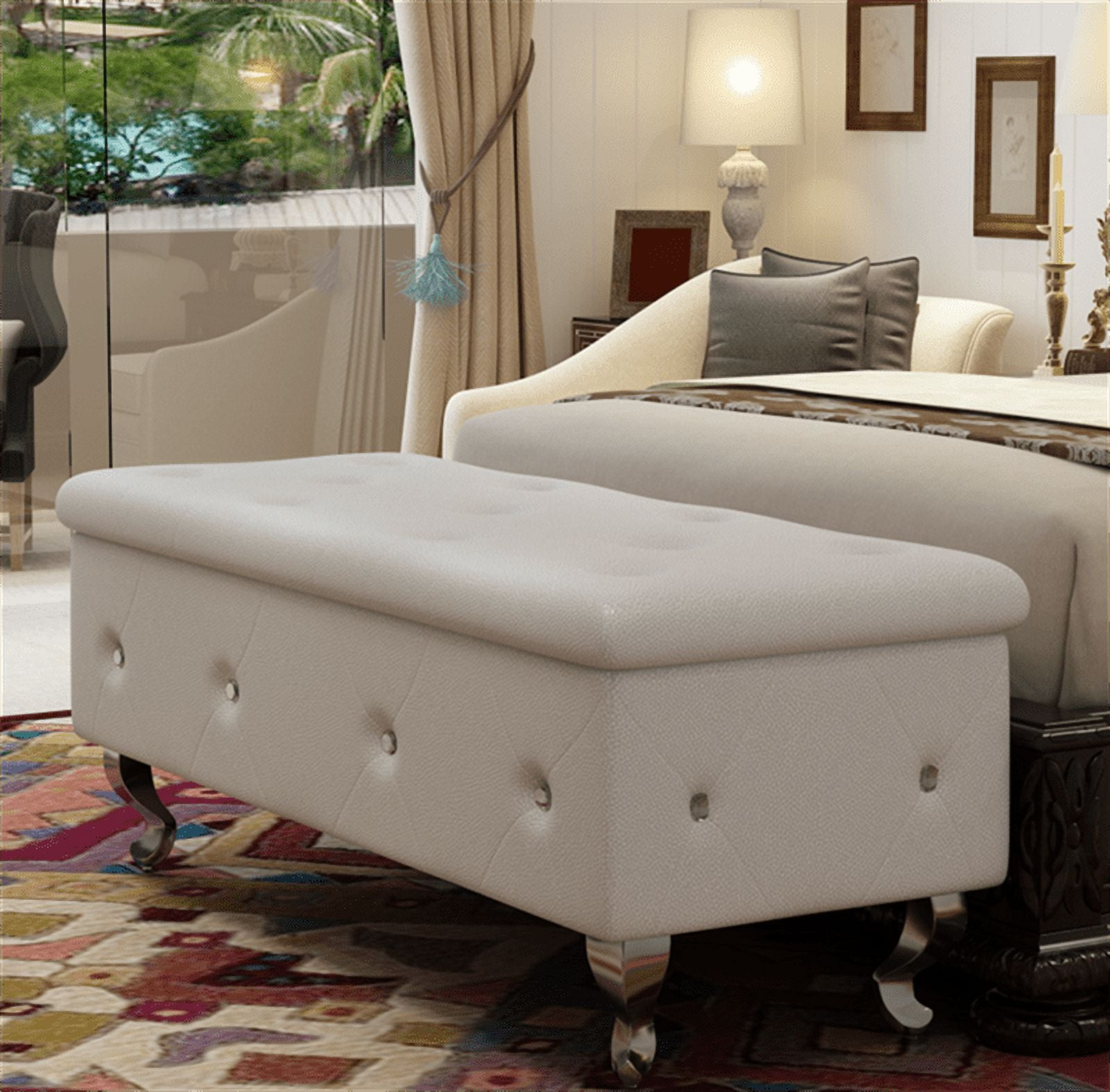 Storage Ottoman Bench Modern Pu Leather Upholstered Storage Chest With