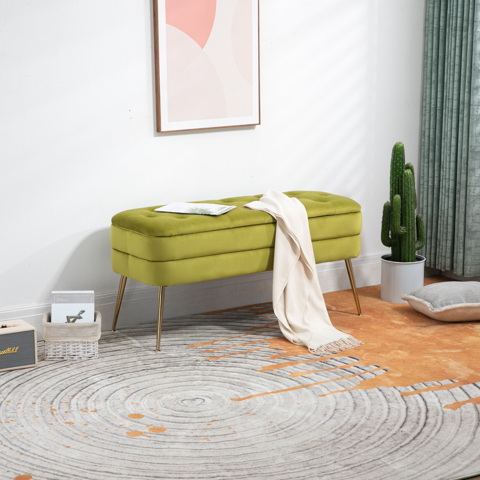 Storage Ottoman Bench, Modern Upholstered Storage Bench with Safety ...