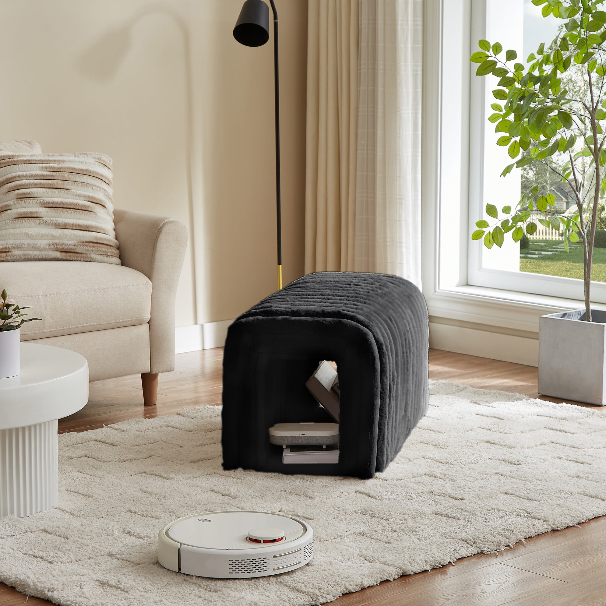 Storage Ottoman Bench, Pet Hideaway & Cat Nest with Corduroy Cushions ...