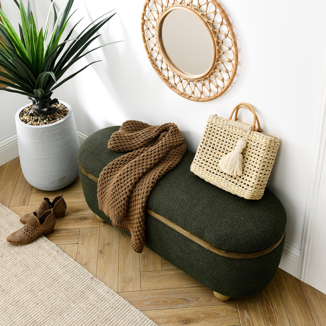 Storage Ottoman Bench, Upholstered End of Bed Bench for Foot Rest, 43 Inch Ottoman with Shoe ...