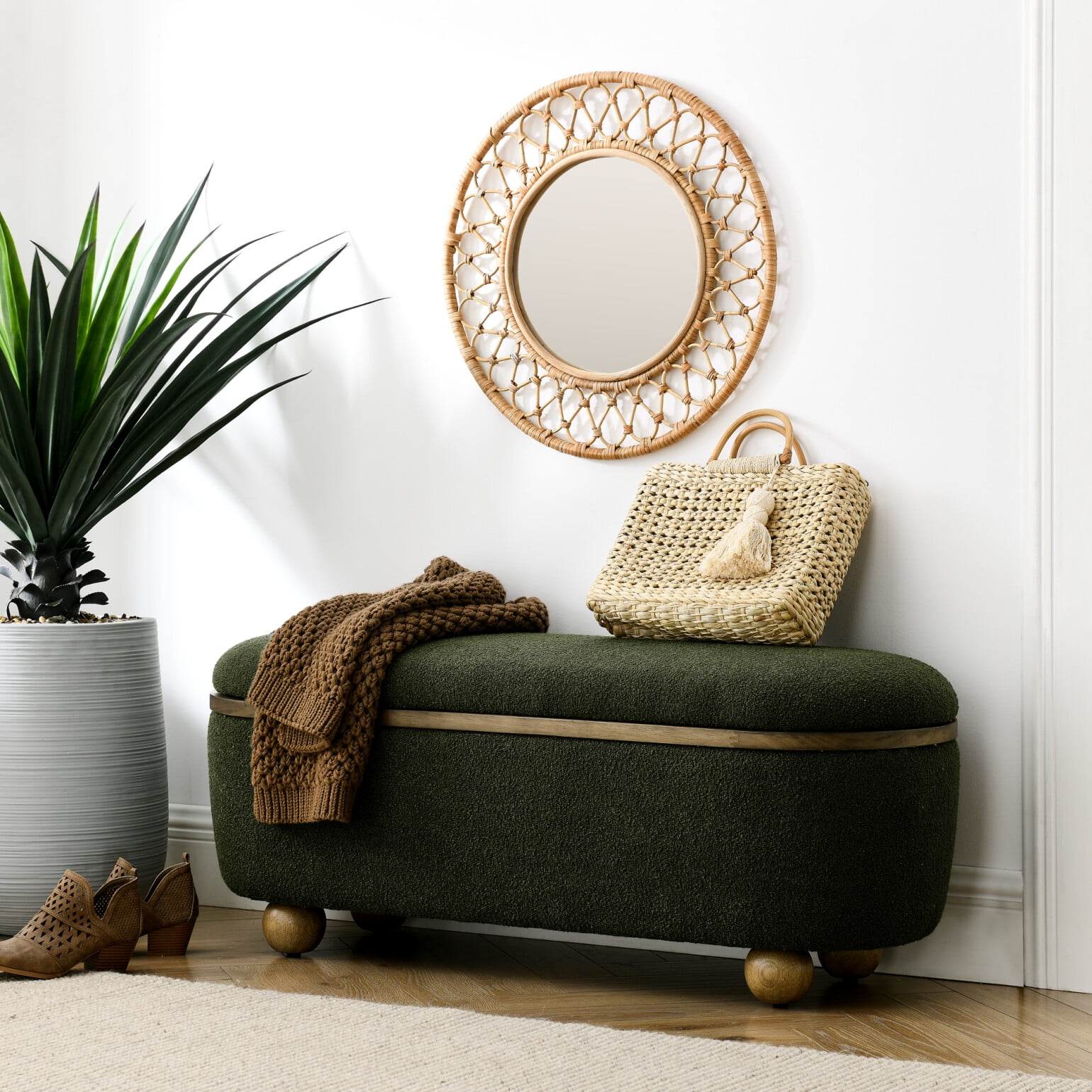 Storage Ottoman Bench, Upholstered End of Bed Storage Bench with Wood ...