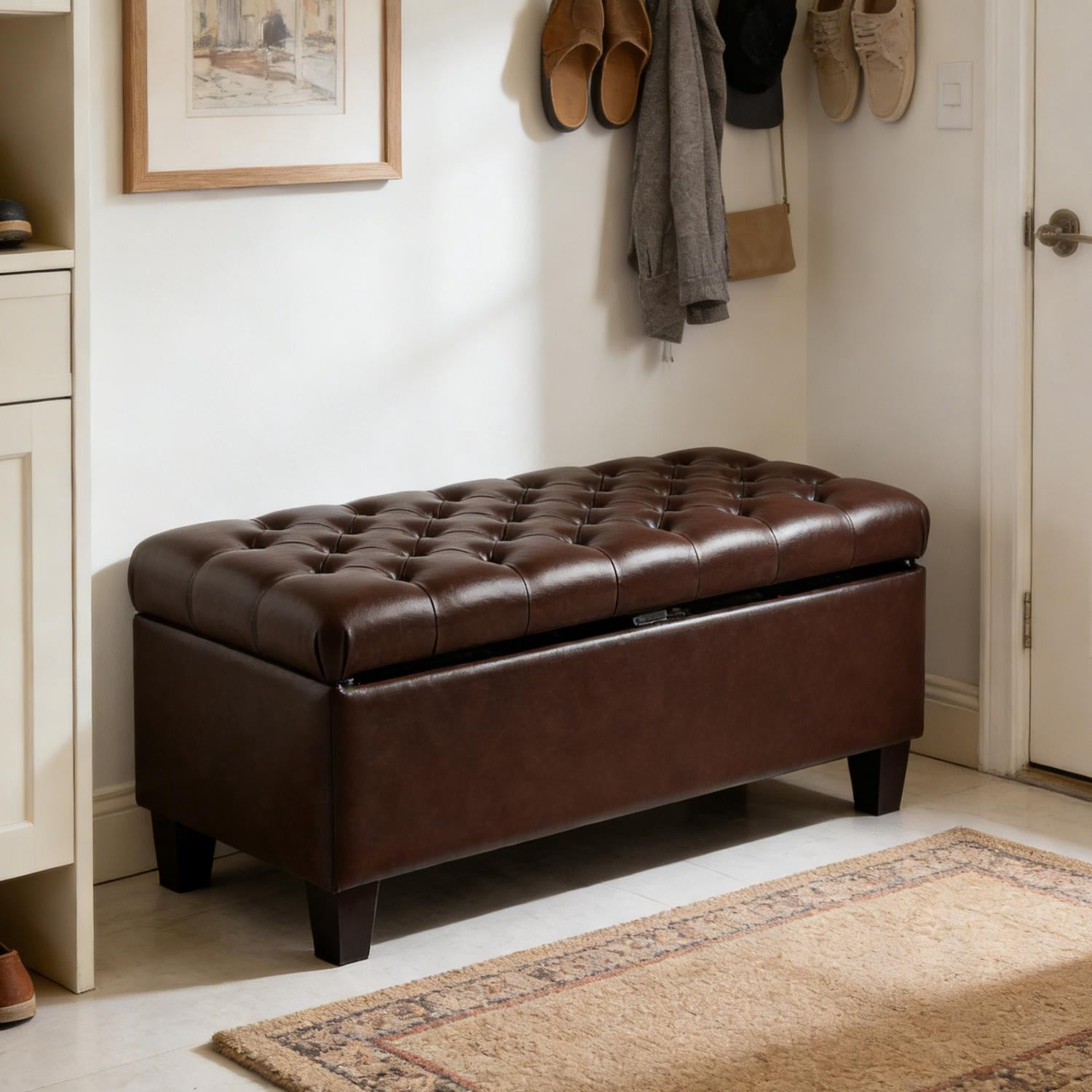Storage Ottoman Bench, Upholstered Ottoman, Bench with Safety Hinges ...