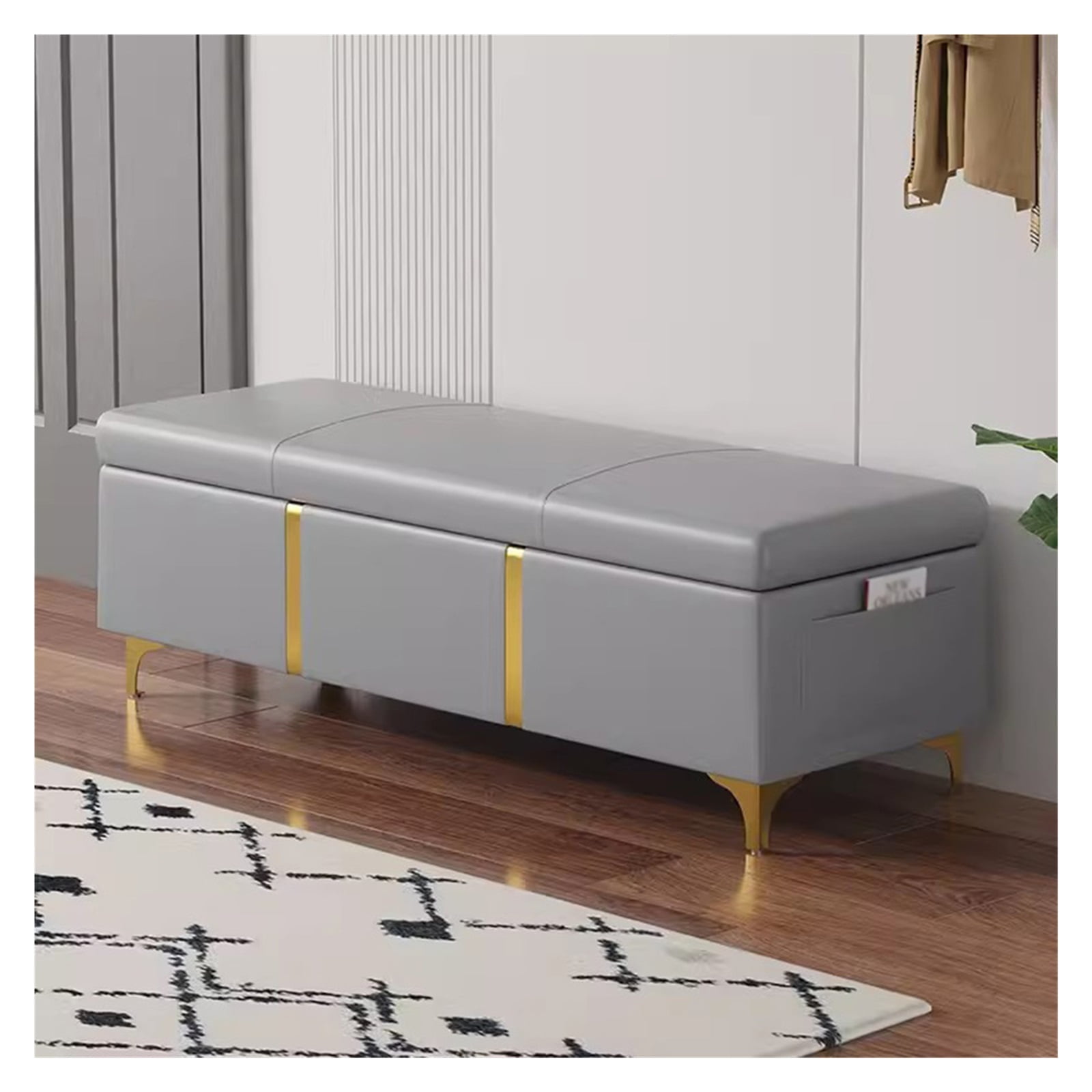 Storage Ottoman Bench with Gold Base for Entryway,Faux Leather Foot ...