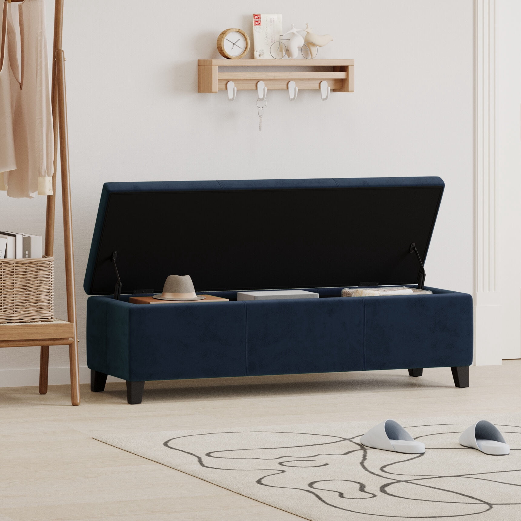 Storage Ottoman Bench with Hinged Lid, Upholstered Entryway Bench with ...