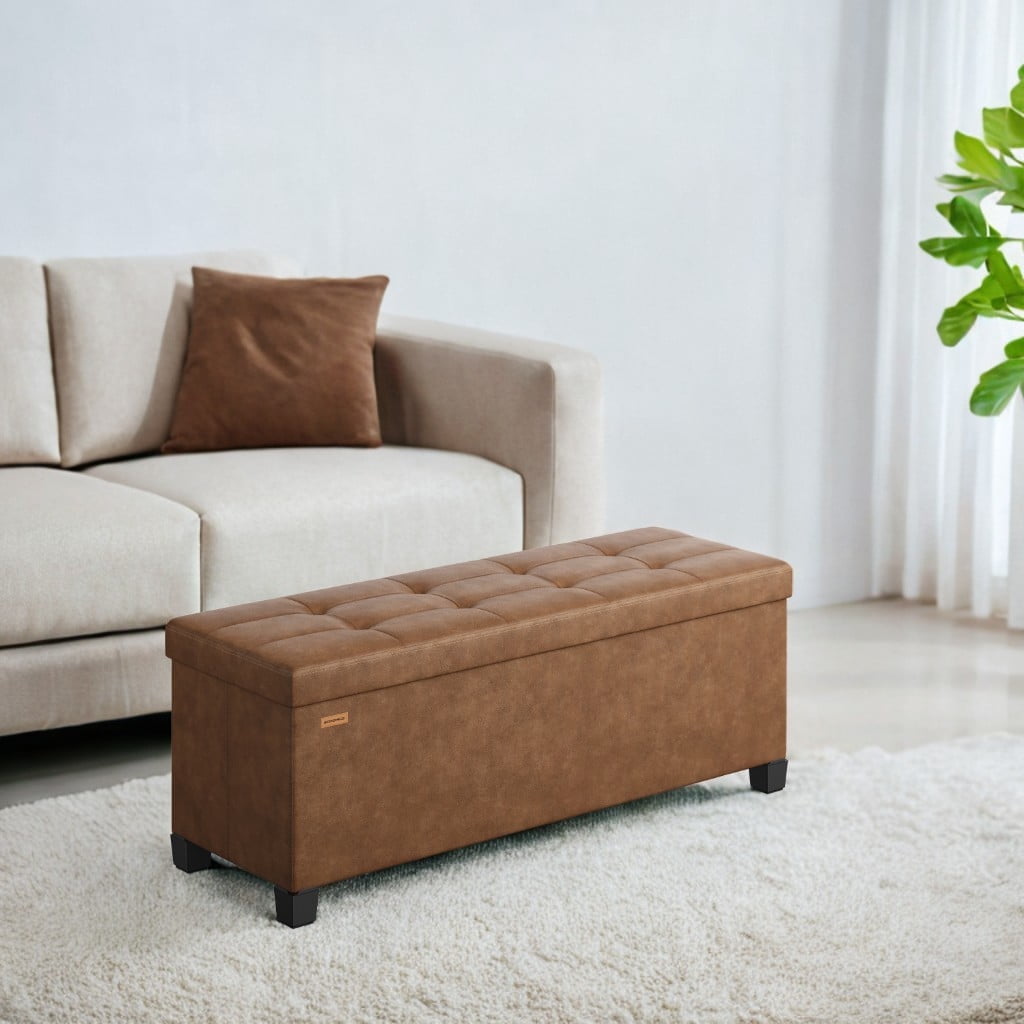 SONGMICS 43" Storage Ottoman Bench with Legs, 30 Gal. (112 L) Capacity ...