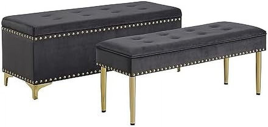 Storage Ottoman Benches Set of 2, 2pcs Tufted Seating Ottoman with ...