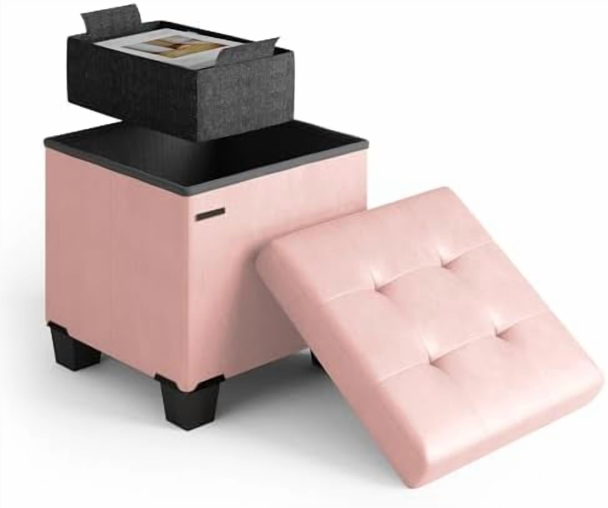 Storage Ottoman Cube with Small Bin, 16-in Square Ottoman with Storage ...