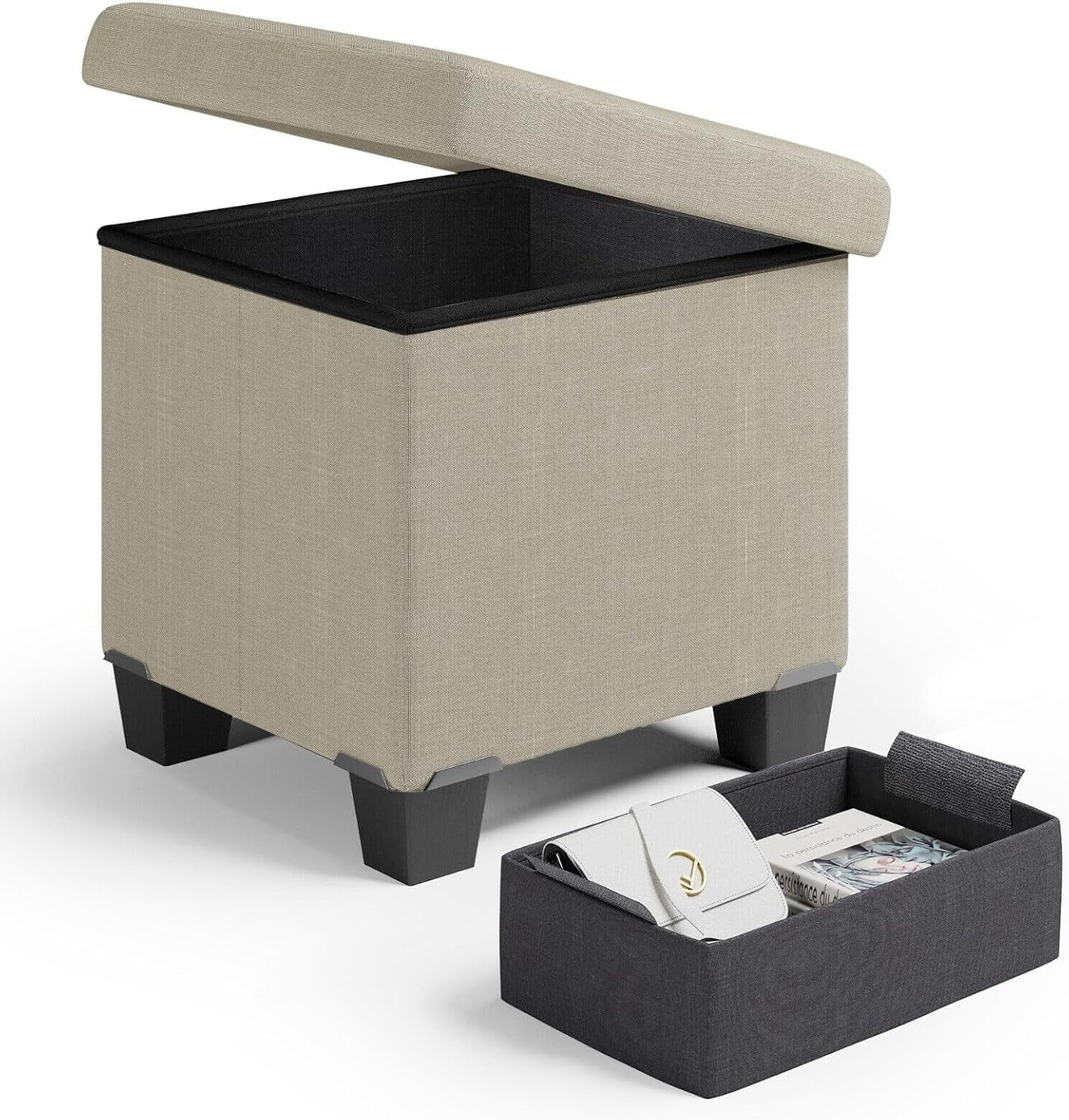 Storage Ottoman Cube with Storage Bin, 15-in Square Ottoman with ...