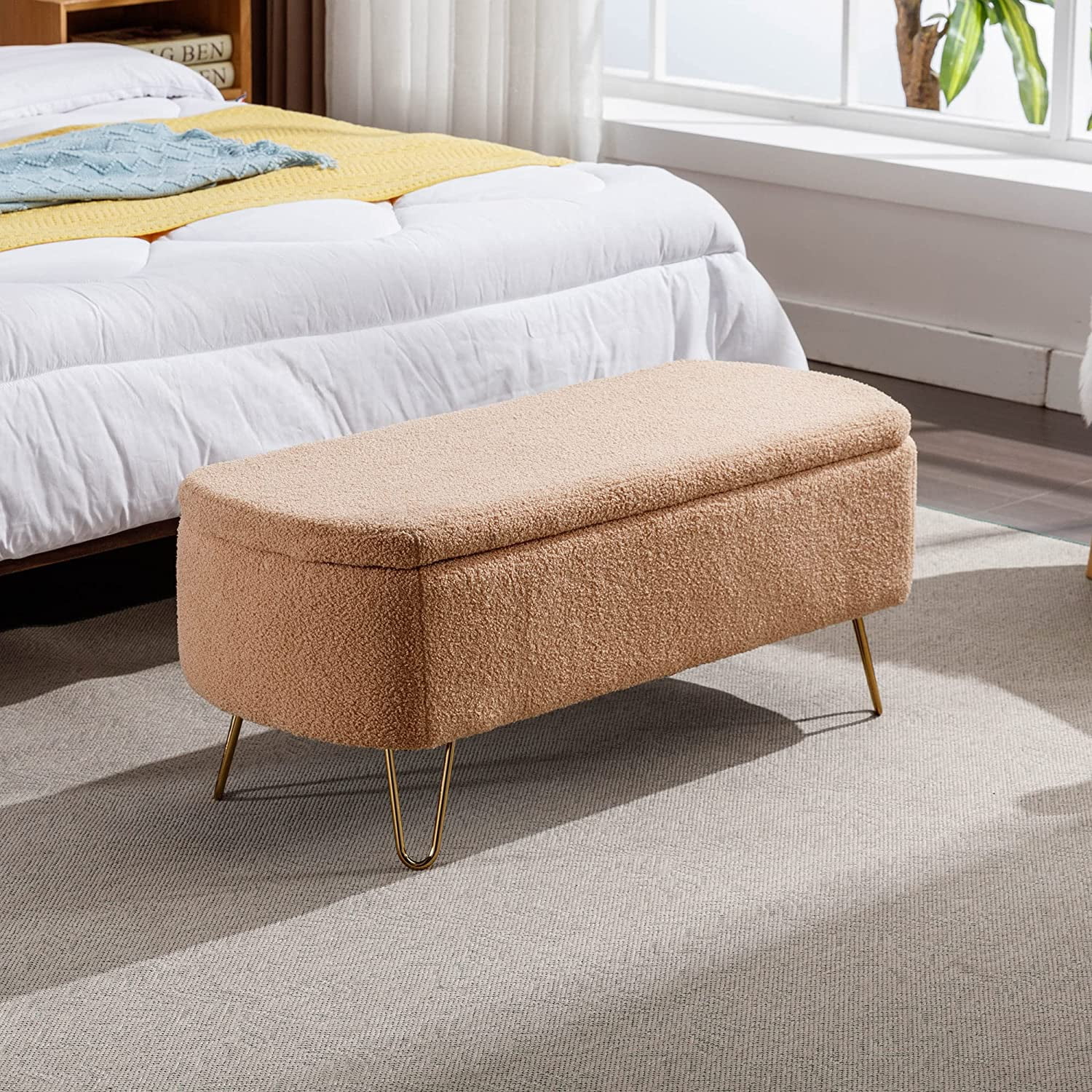 Storage Ottoman for End of Bed Gold Legs, Storage Chest, Foot Rest ...