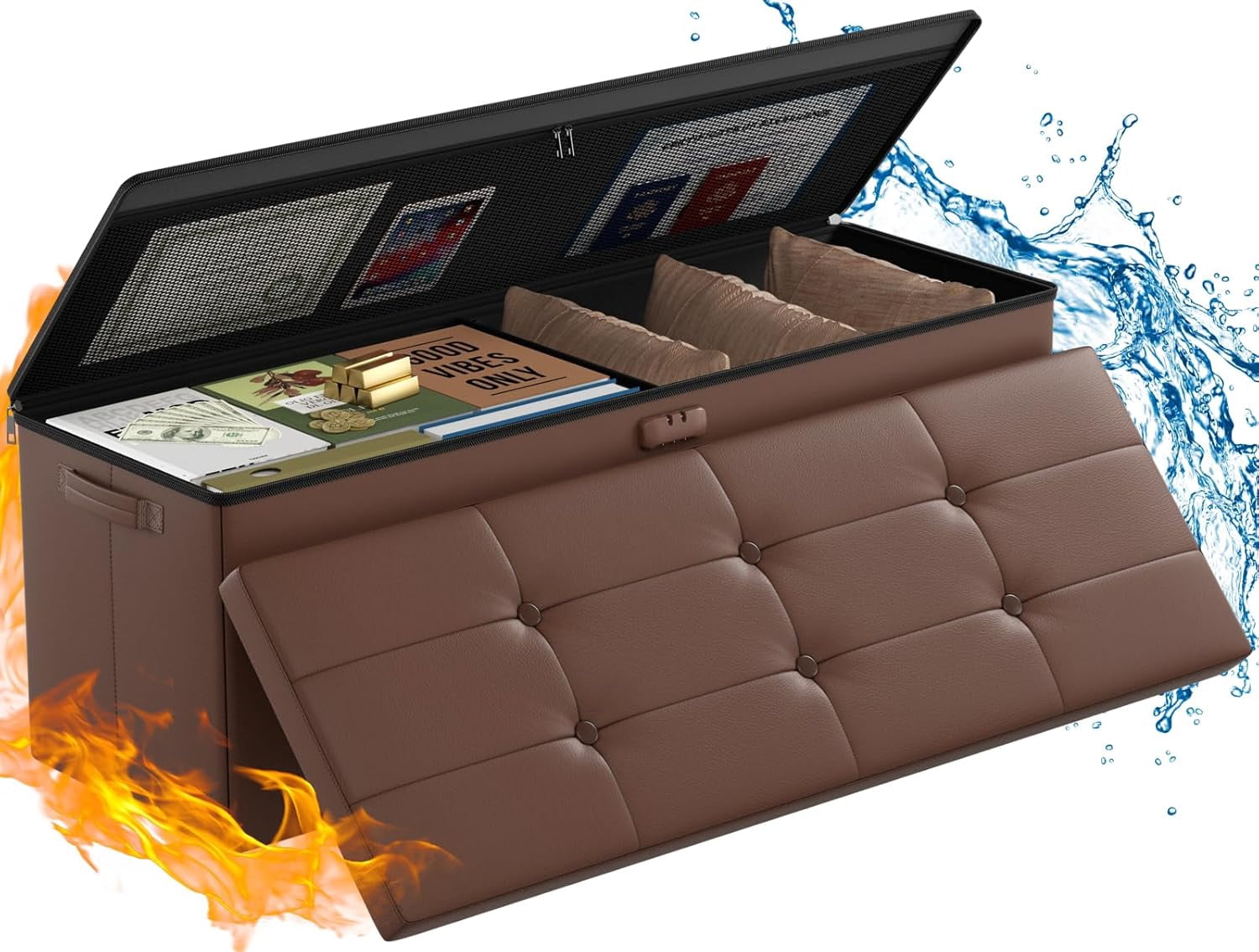 Storage Ottoman, Fireproof Folding Bench with Lock(15"x 43"x15"), Water ...