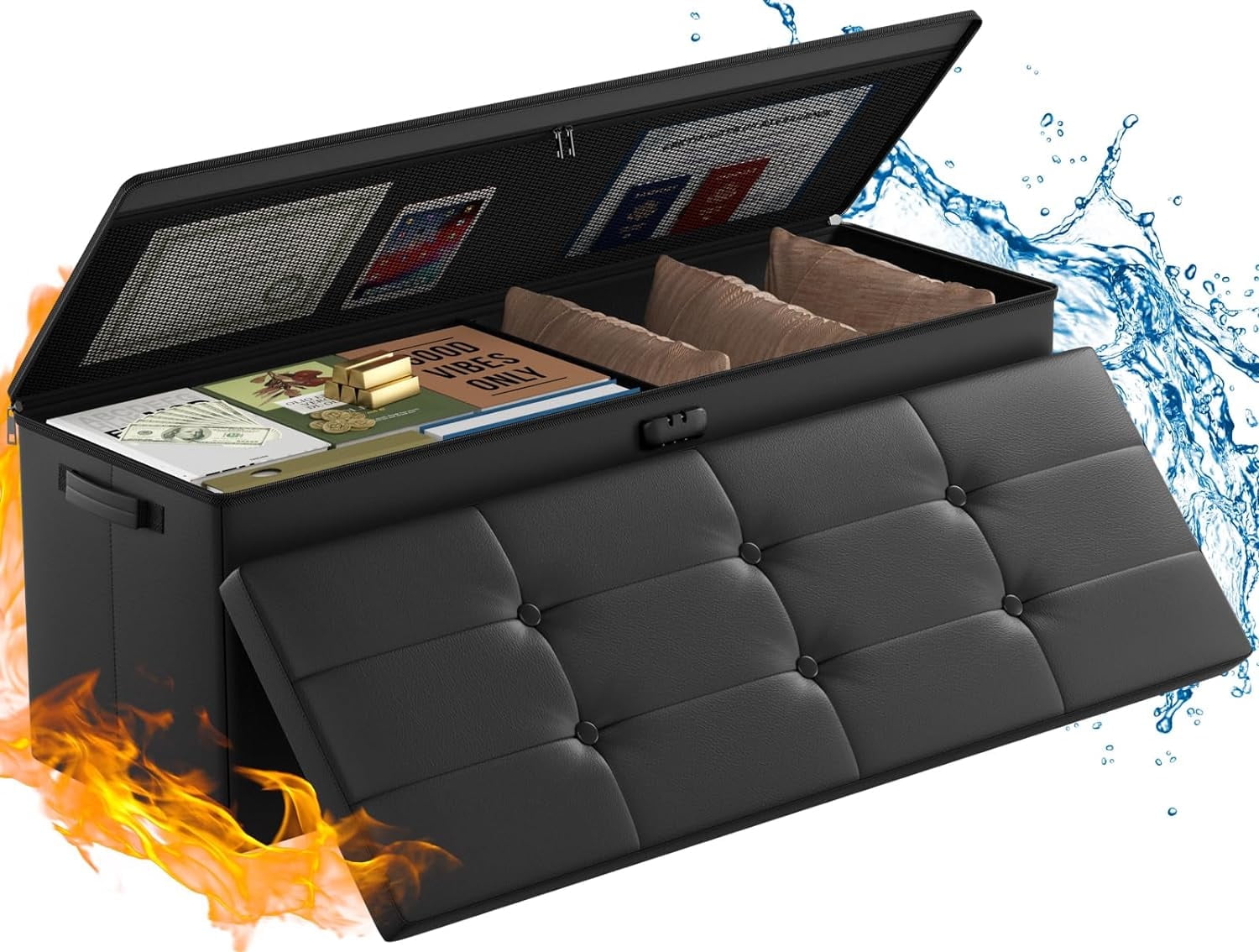Storage Ottoman,Fireproof Folding Storage Bench with Lock(15”x 43”x15 ...