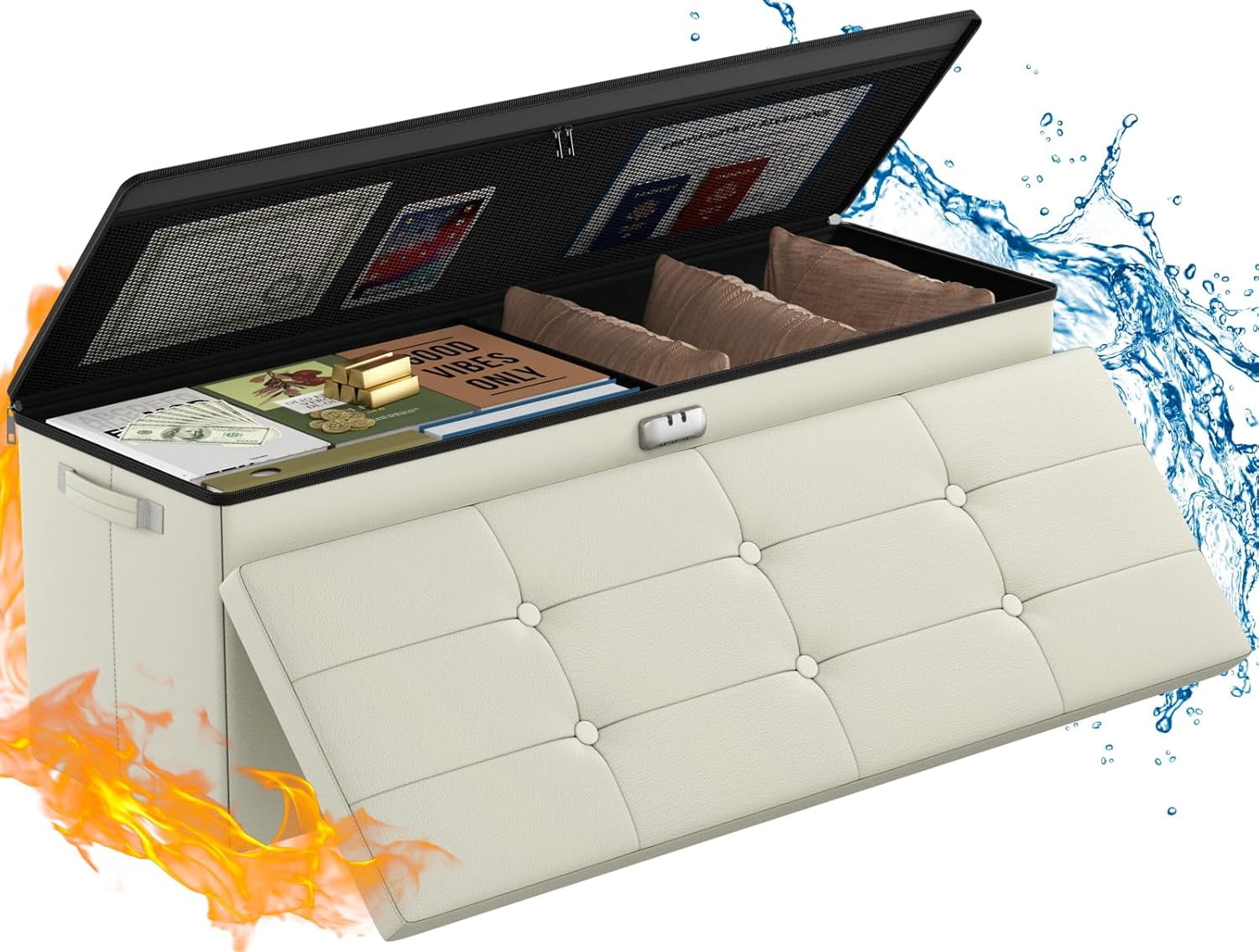 Storage Ottoman,Fireproof Folding Storage Bench with Lock(15”x 43”x15 ...