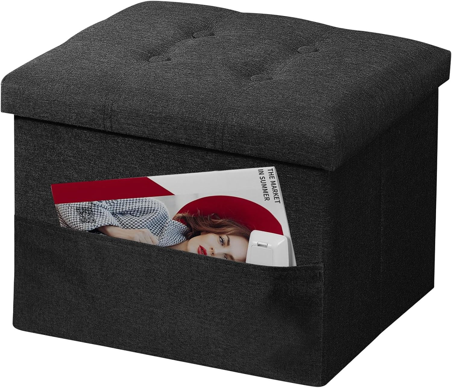 Storage Ottoman Folding Foot Rest Stool, 17 inch Linen Footstool Bench ...