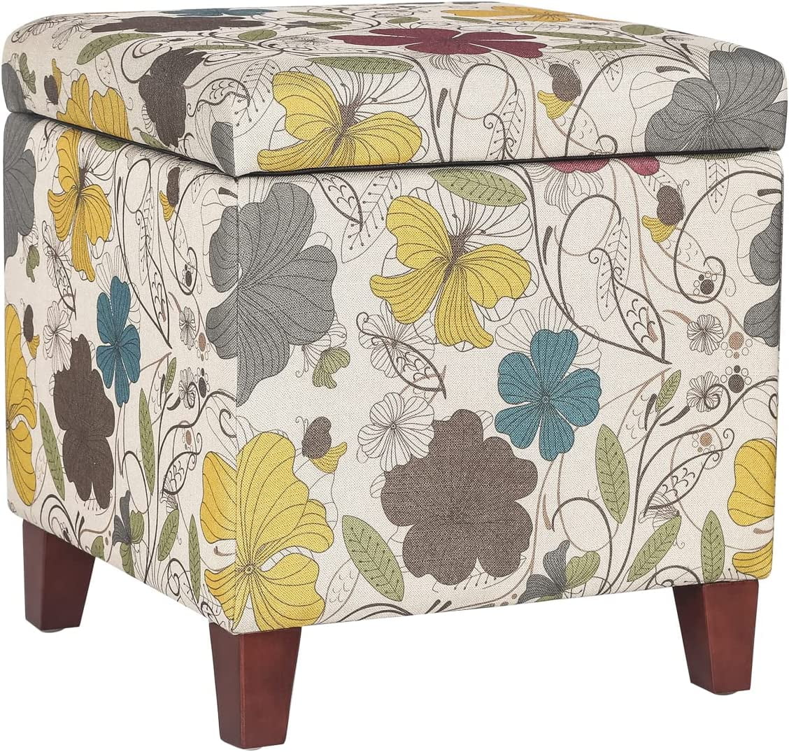Storage Ottoman Foot Rest Stool Cube Ottoman with Hinged Lid/Wood Legs ...