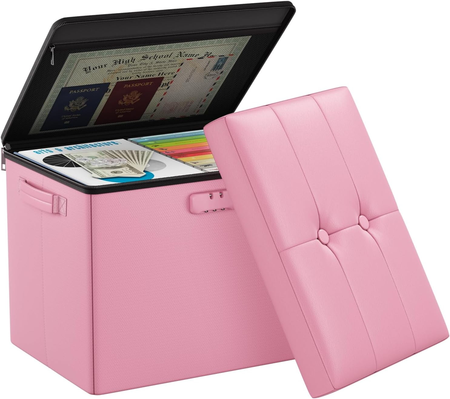 Storage Ottoman Foot Rest Stool with Lock ＆ Handles, Fireproof Folding ...