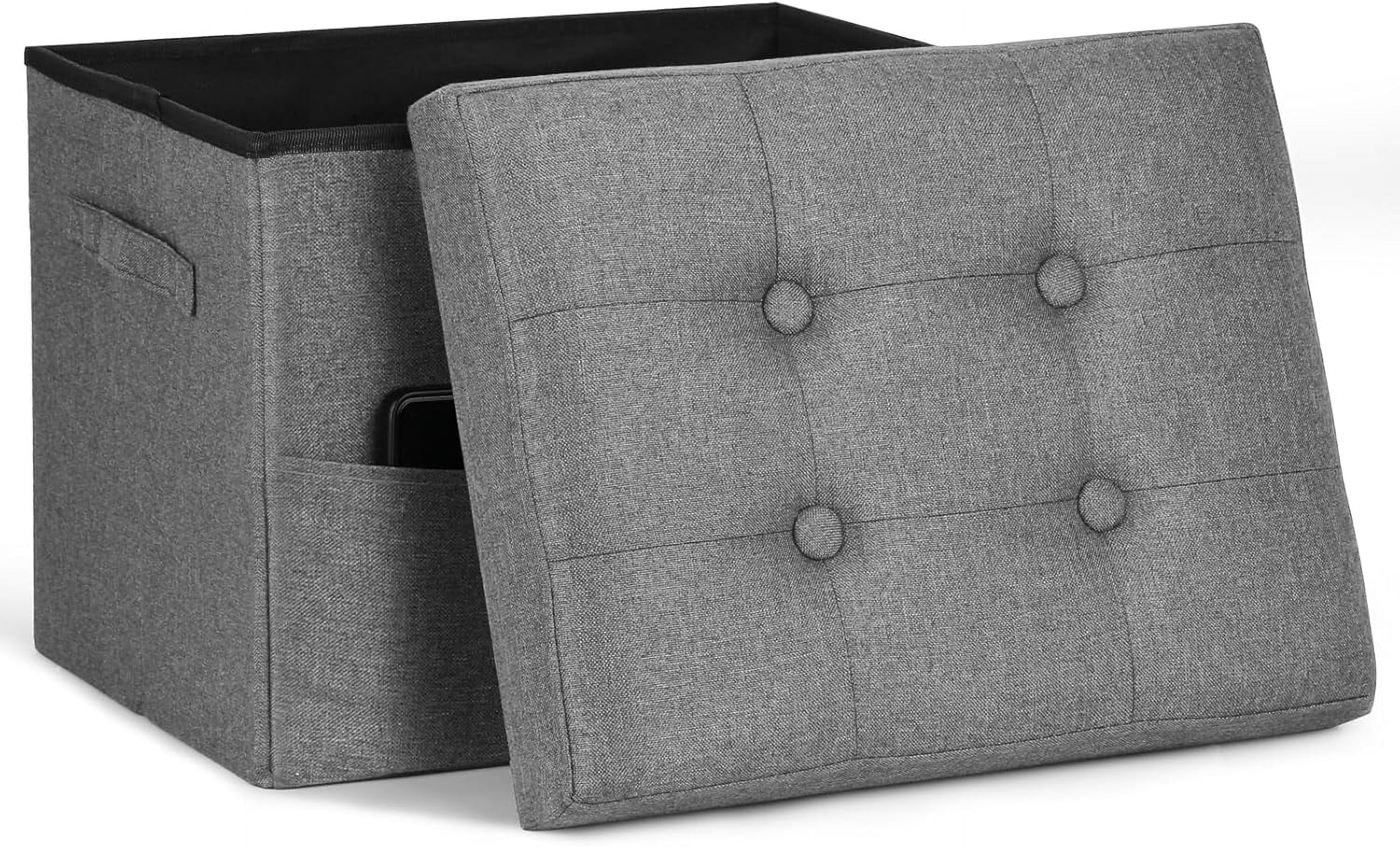 Storage Ottoman. Foot Rest Stool with Thicker Foam Padded Seat. Linen ...