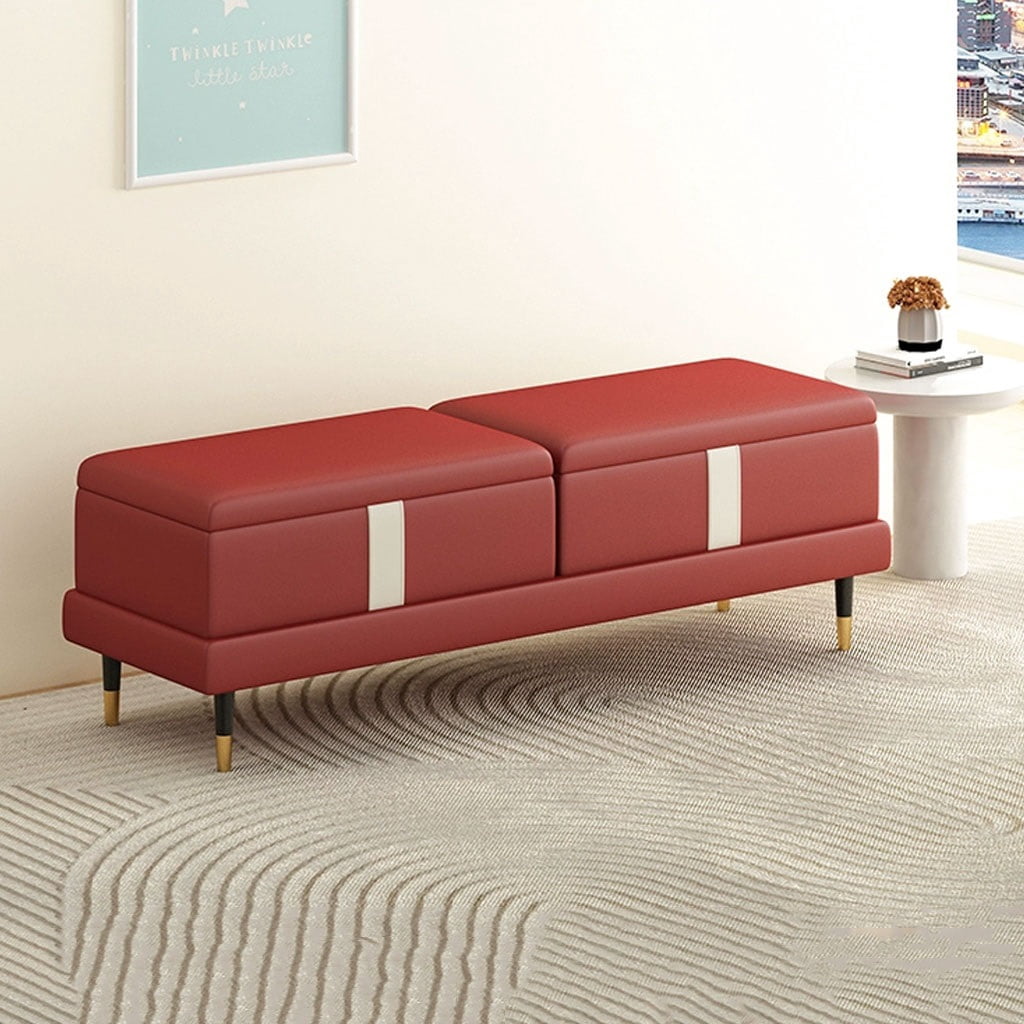 Storage Ottoman Footstool,Rectangular Ottoman Bench Leather Upholstered ...