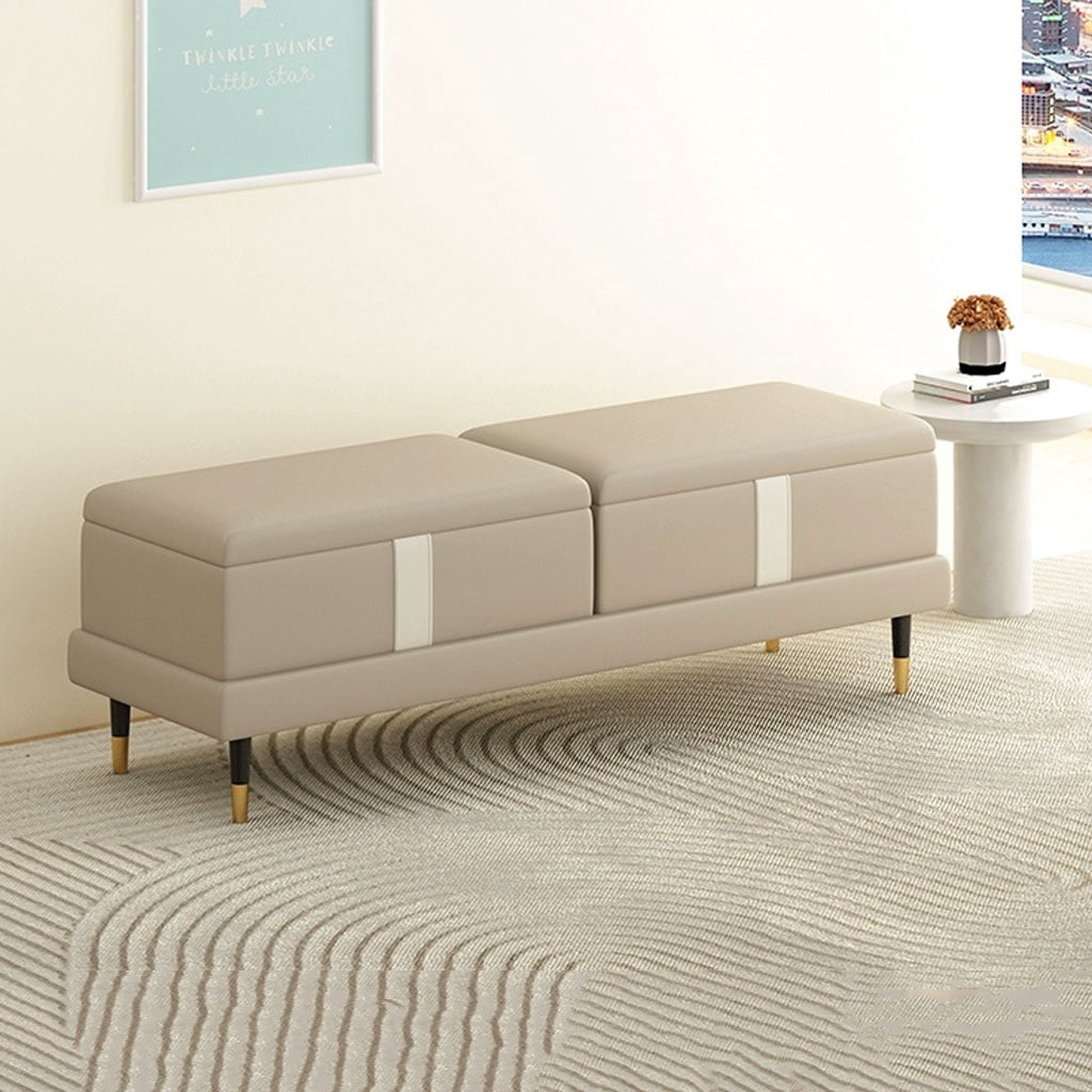 Storage Ottoman Footstool,Rectangular Ottoman Bench Leather Upholstered ...