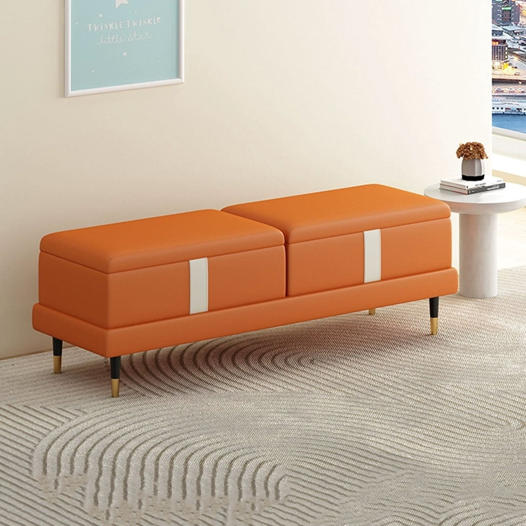 Storage Ottoman Footstool,Rectangular Ottoman Bench Leather Upholstered ...