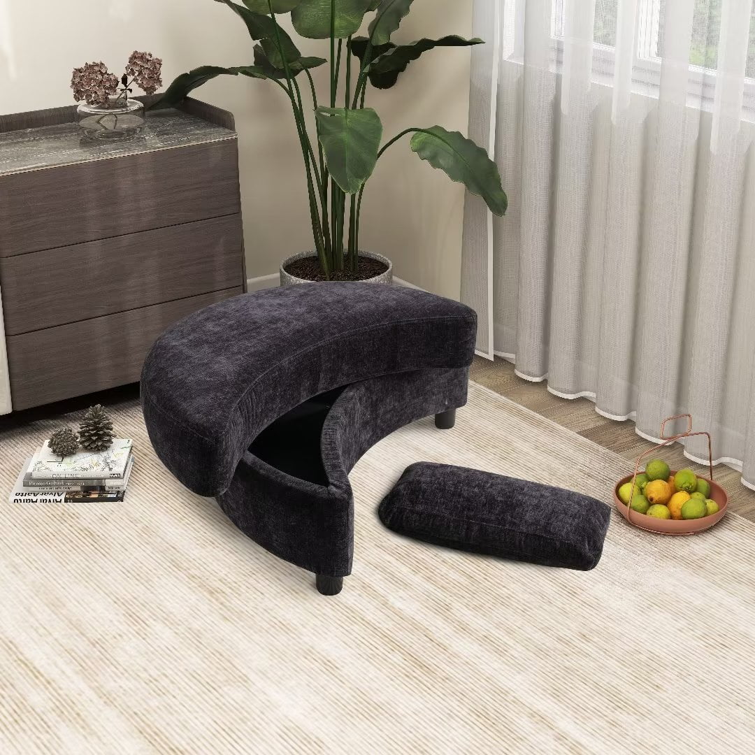 Storage Ottoman,Half Crescent Moon Ottoman with Tray Serve As Side ...