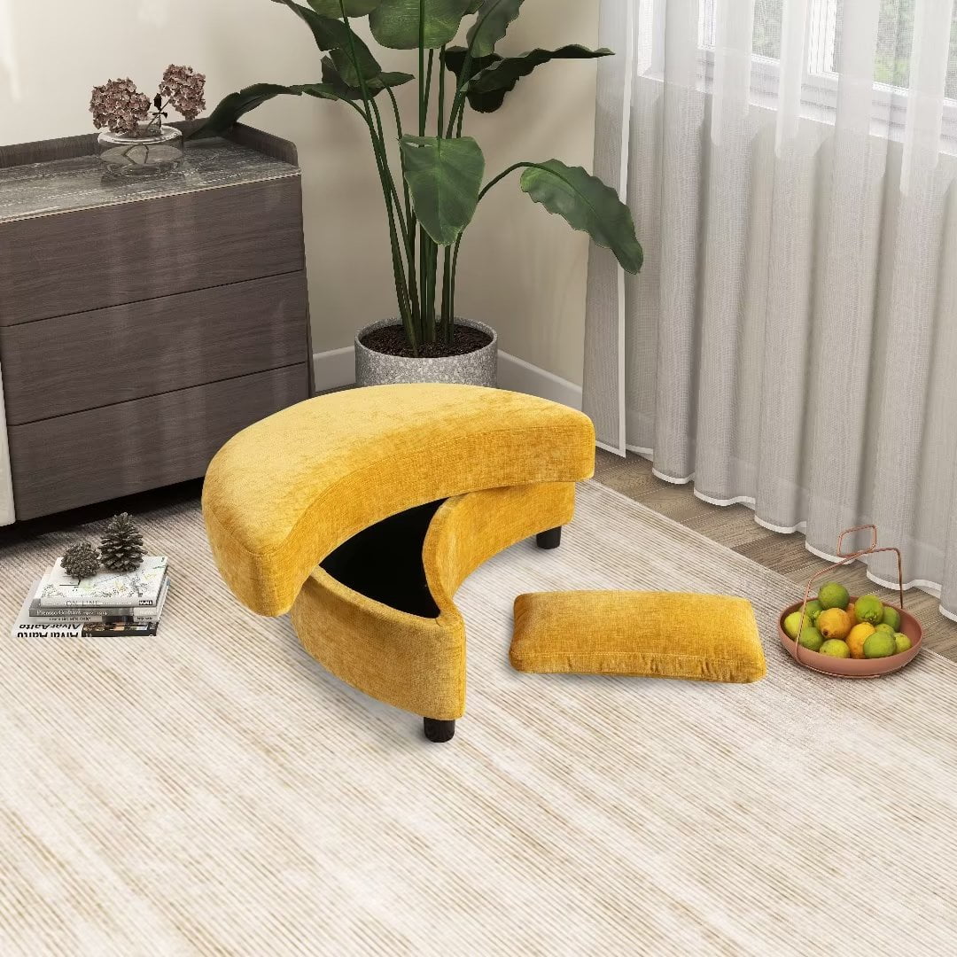 Storage Ottoman,Half Crescent Moon Ottoman with Tray Serve As Side ...