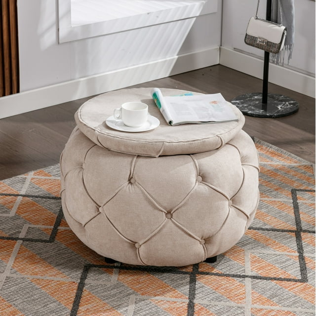 Storage Ottoman, Large Round Footstools with Hidden Storage and ...