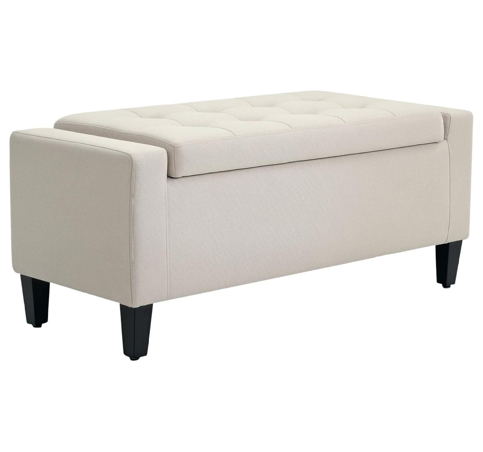 Storage Ottoman, Linen Upholstered Storage with Lift Top and Button ...