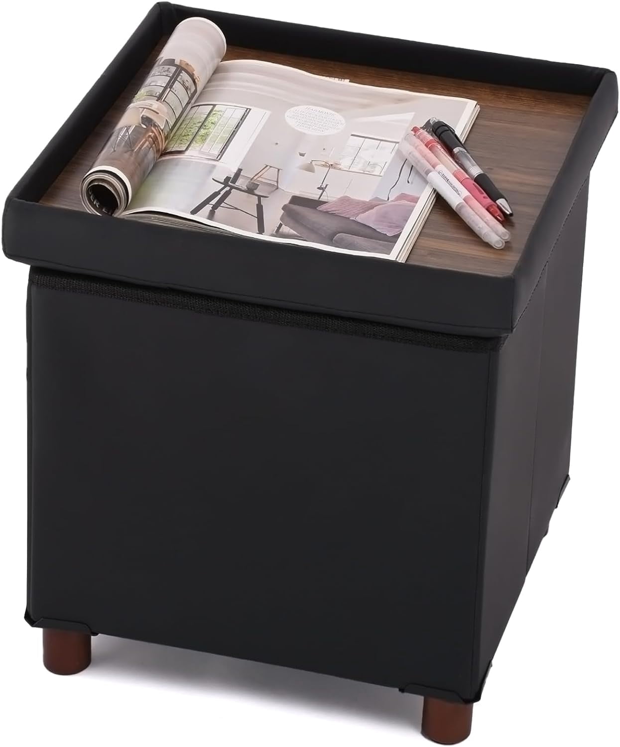 Storage Ottoman for Living Room，Square Ottoman with Tray Bedroom Cube ...