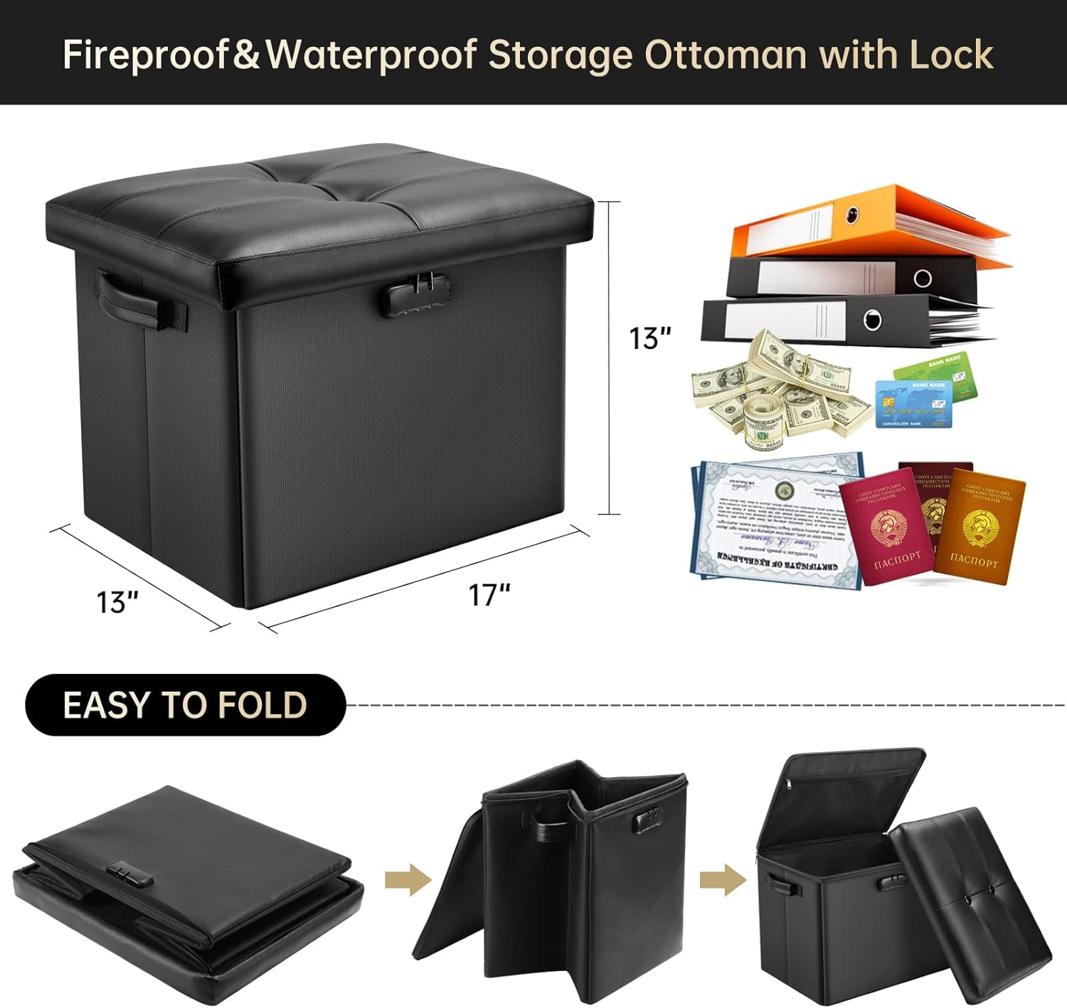 Storage Ottoman with Lock,Fireproof Folding Ottoman Foot Rest Stool Storage Chest with Storage ...