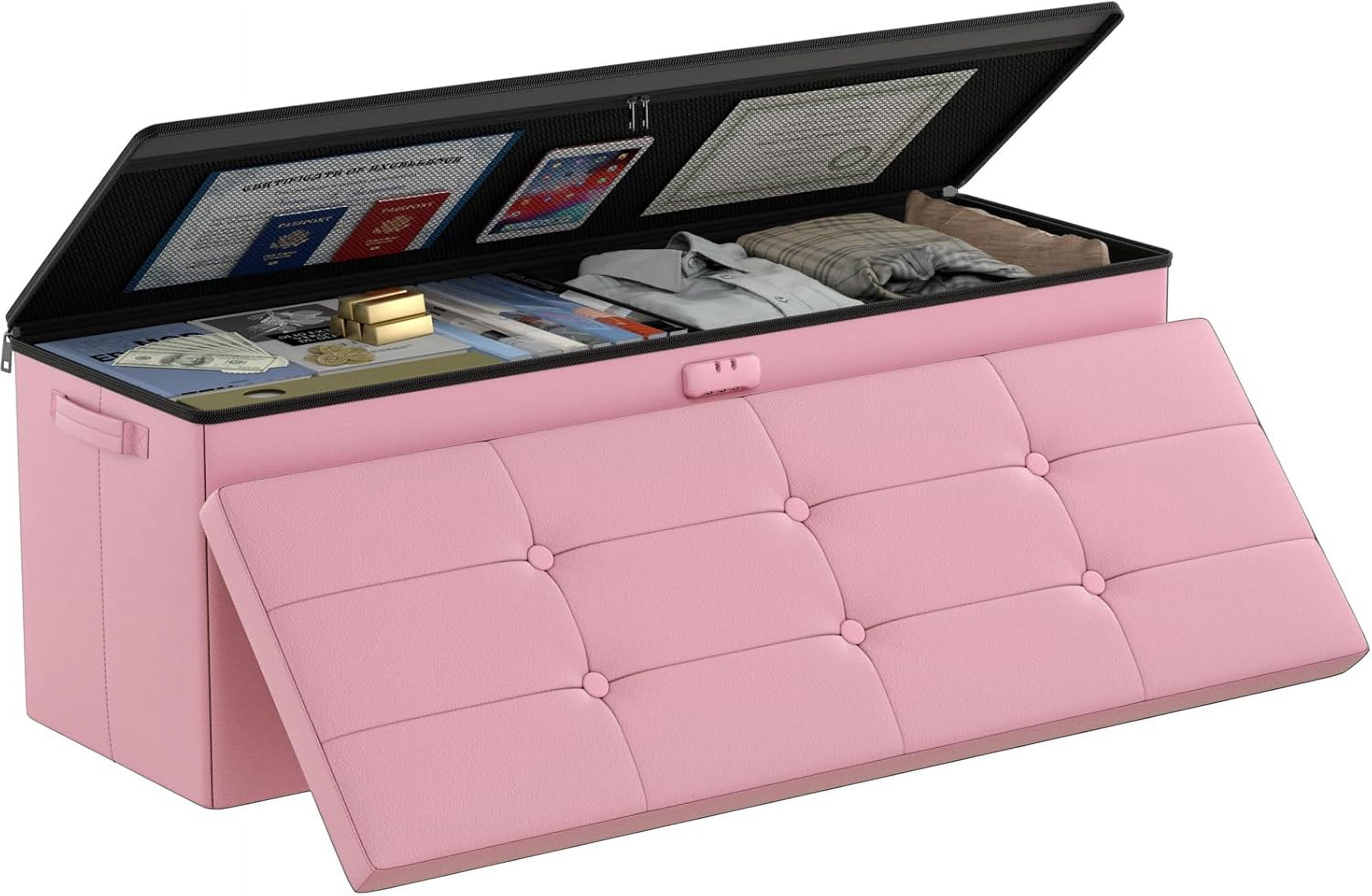 Storage Ottoman with Lock,Fireproof Folding Ottoman Foot Rest Stool Storage Chest with Storage ...