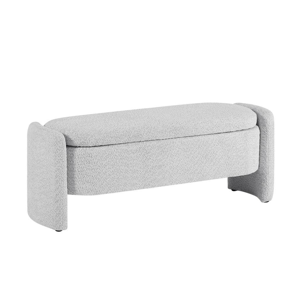 Storage Ottoman, Oval torage Bench 3D Lamb Fleece Fabric Bench with ...