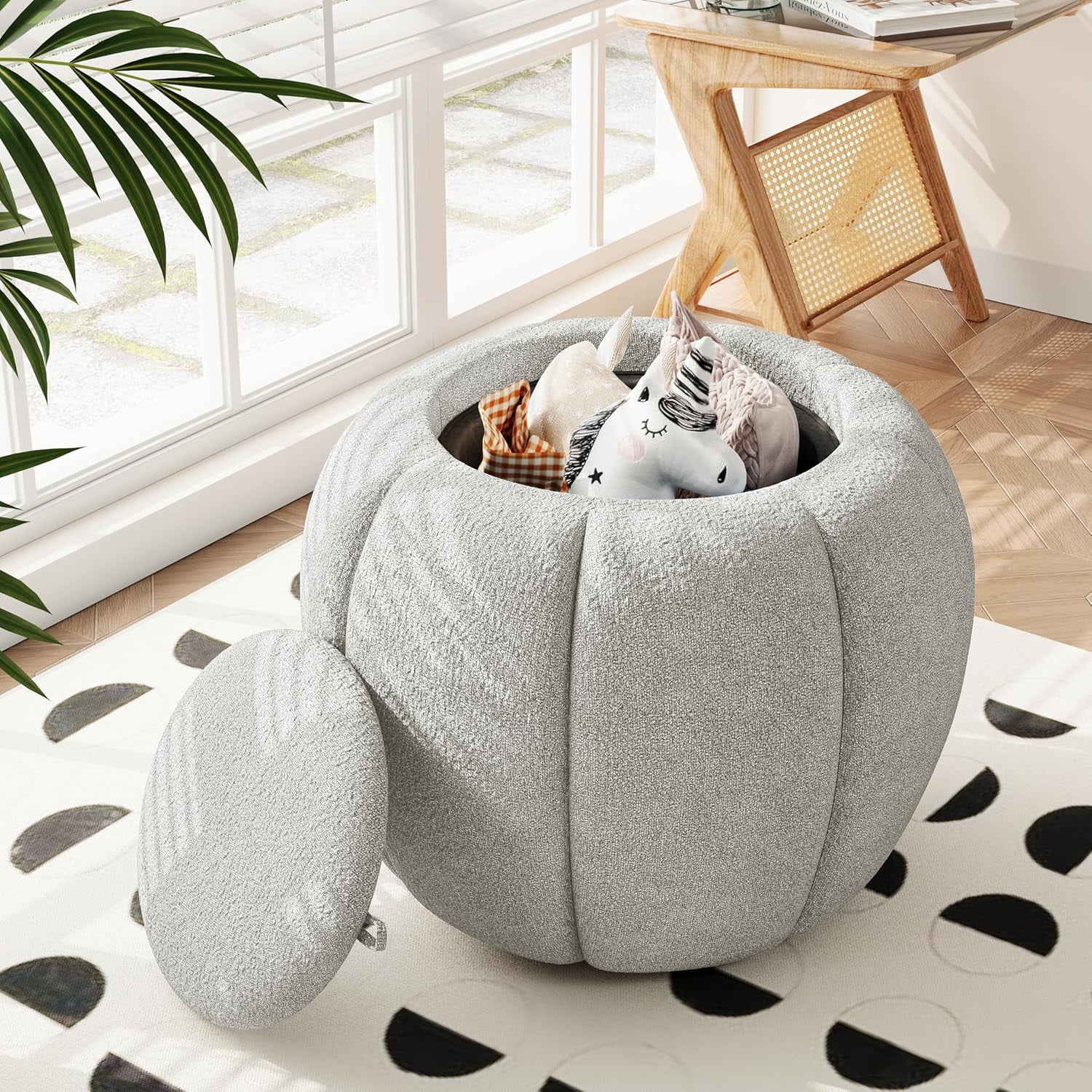 Storage Ottoman, Round Ottoman with Storage, Upholstered Soft Vanity ...