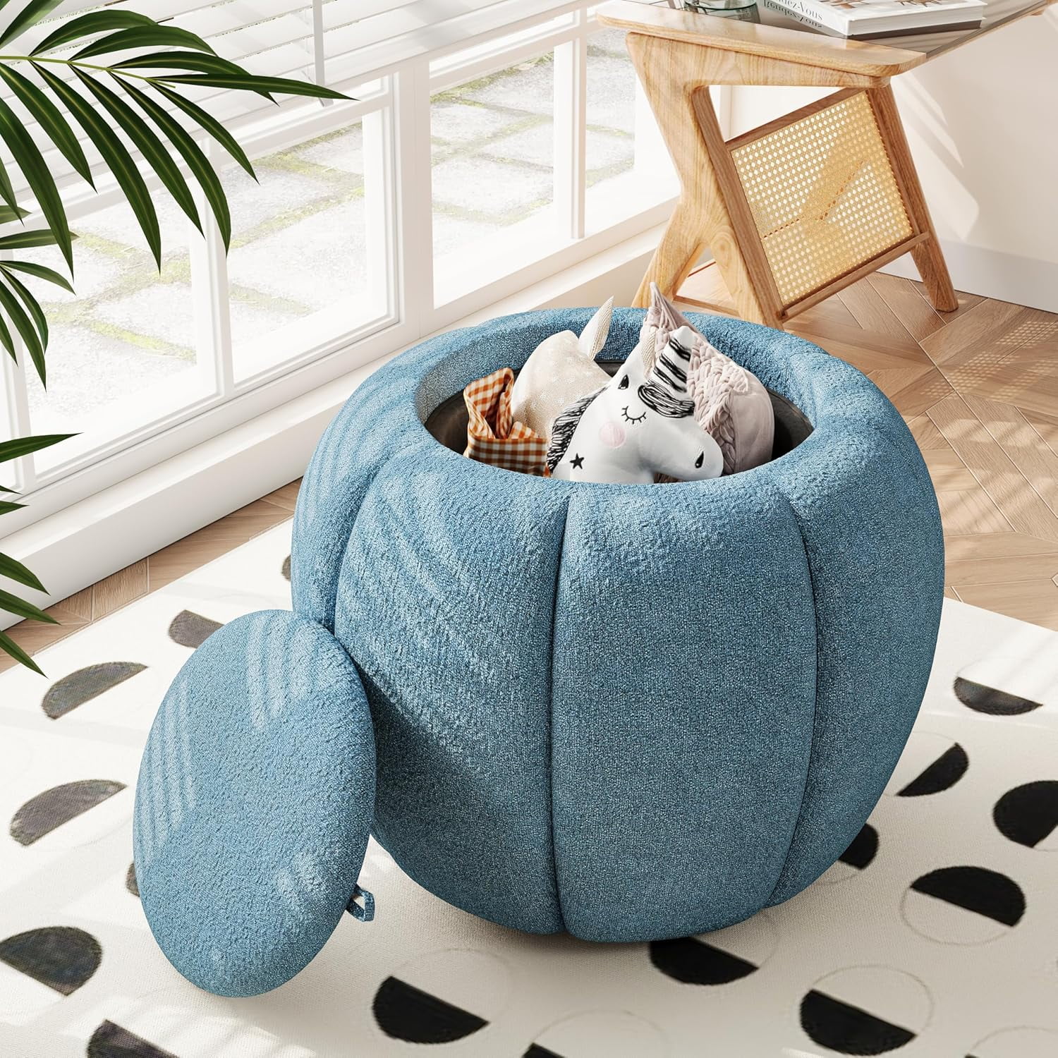 Storage Ottoman, Round Ottoman with Storage, Upholstered Soft Vanity ...