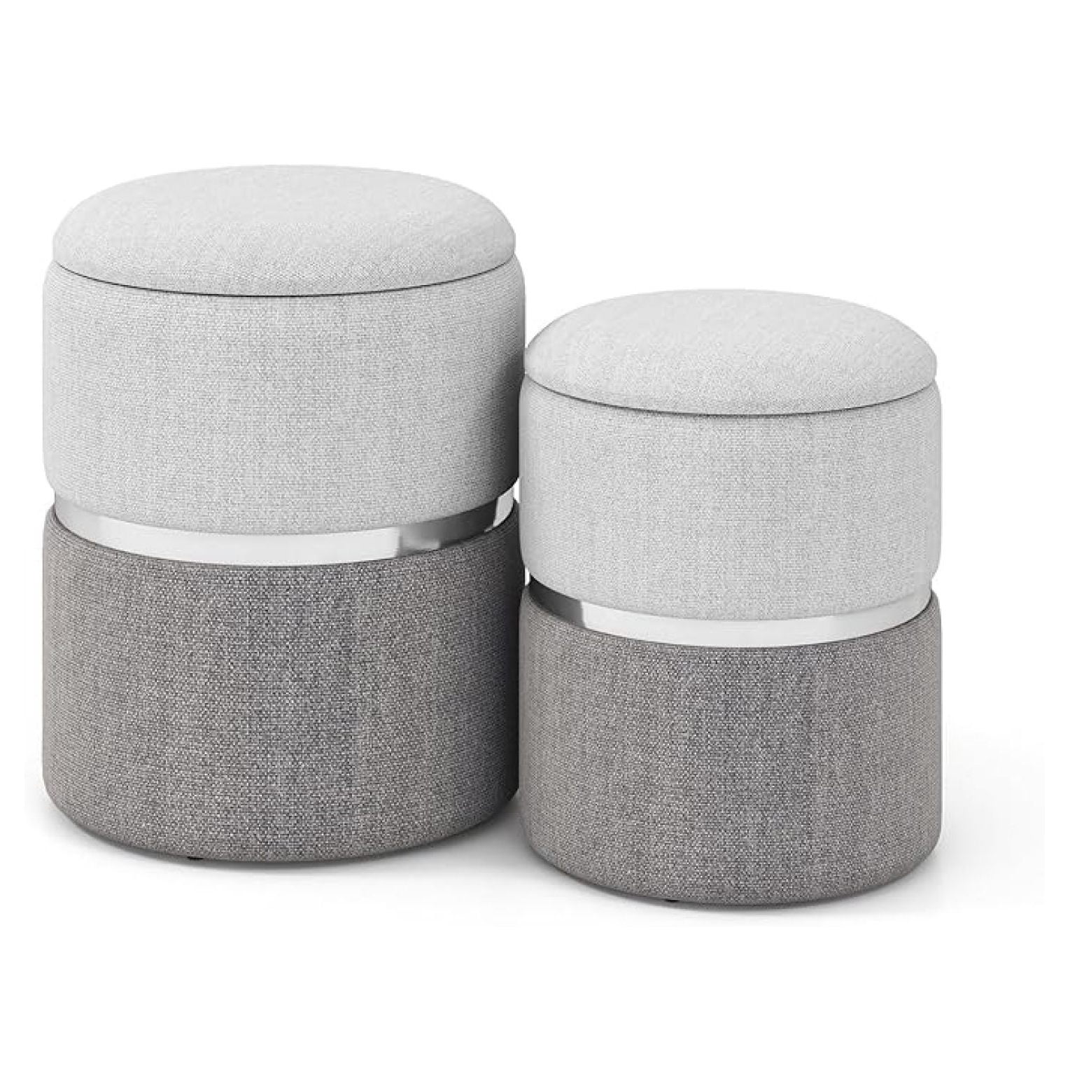 Storage Ottoman Set of 2, Modern Round Ottoman with Storage ...
